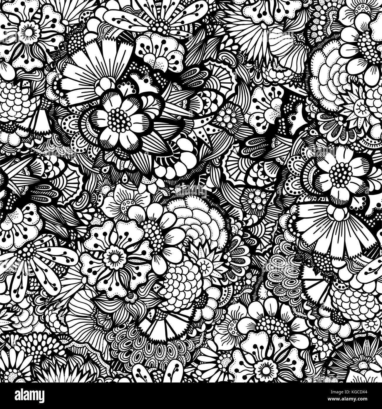 Hand drawn floral wallpaper with set of different flowers. Could be ...