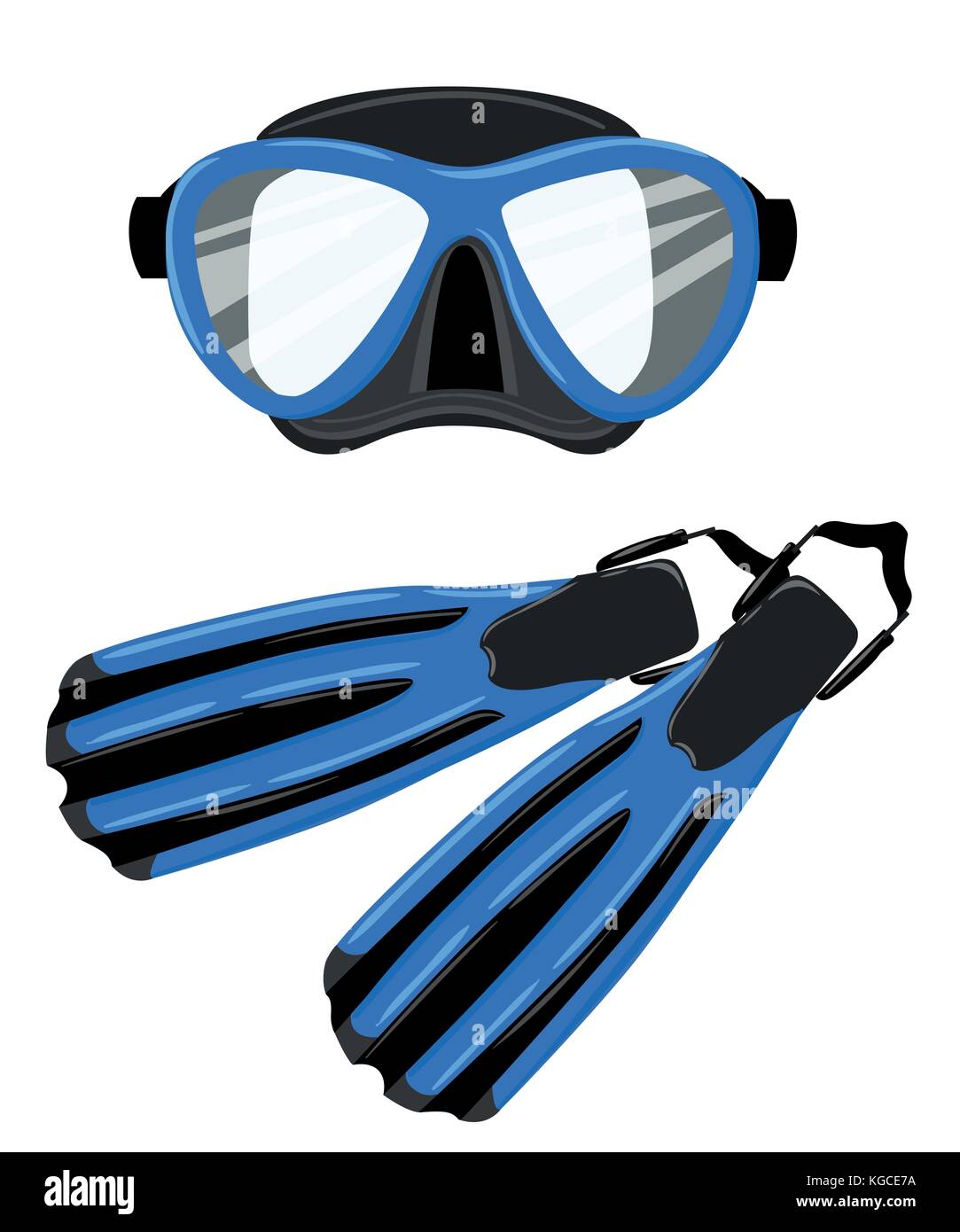 Snorkel, flippers isolated on white background. Blue diving mask ...