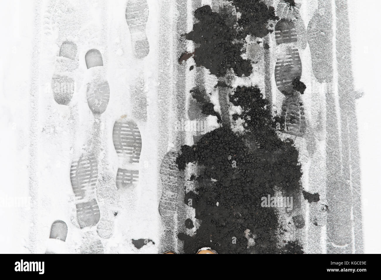 Footprints in the snow. Footprints on the first snow. Imprint of Stock ...