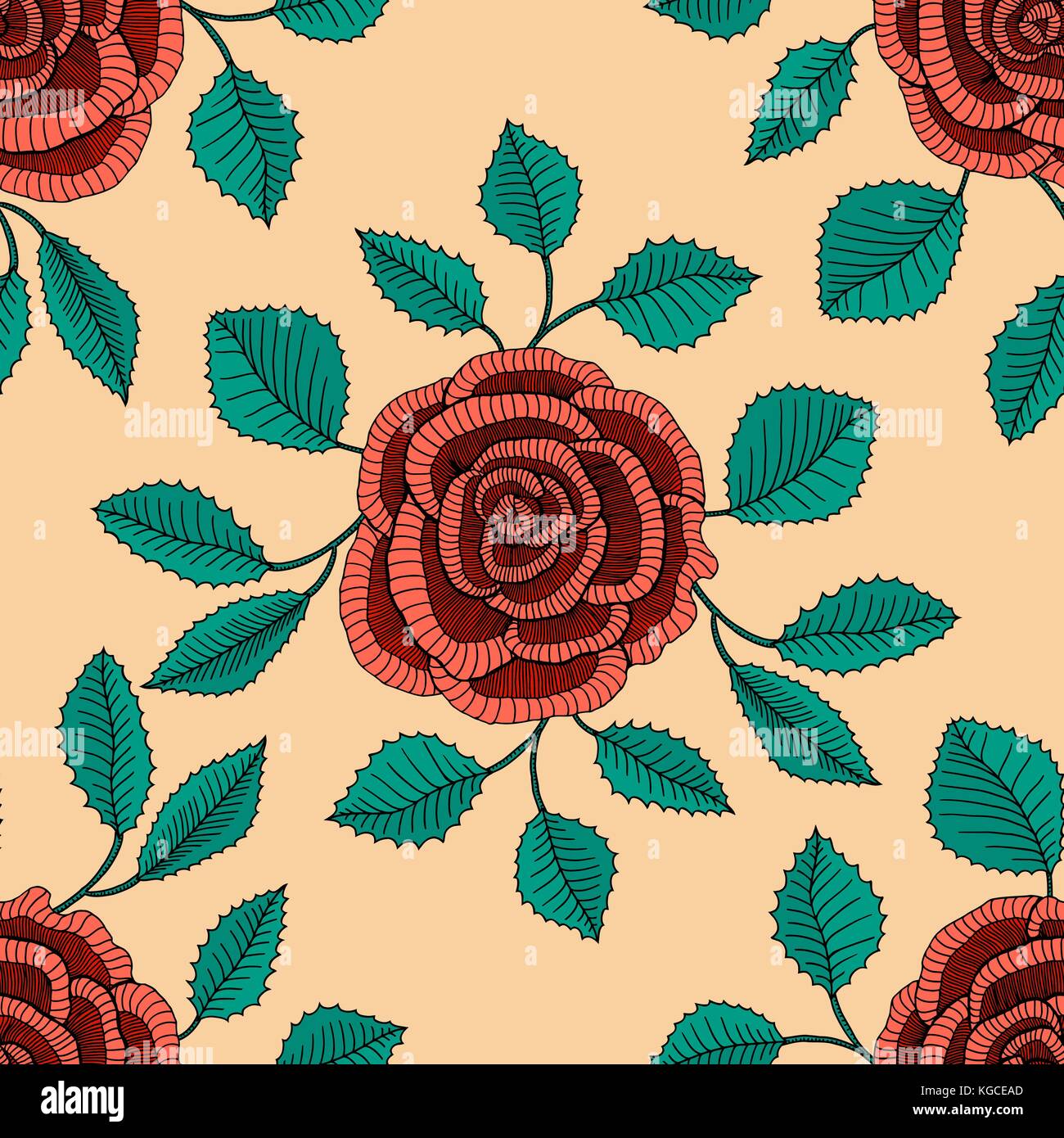 Freehand drawing roses. Vector illustration. Seamless pattern Stock ...