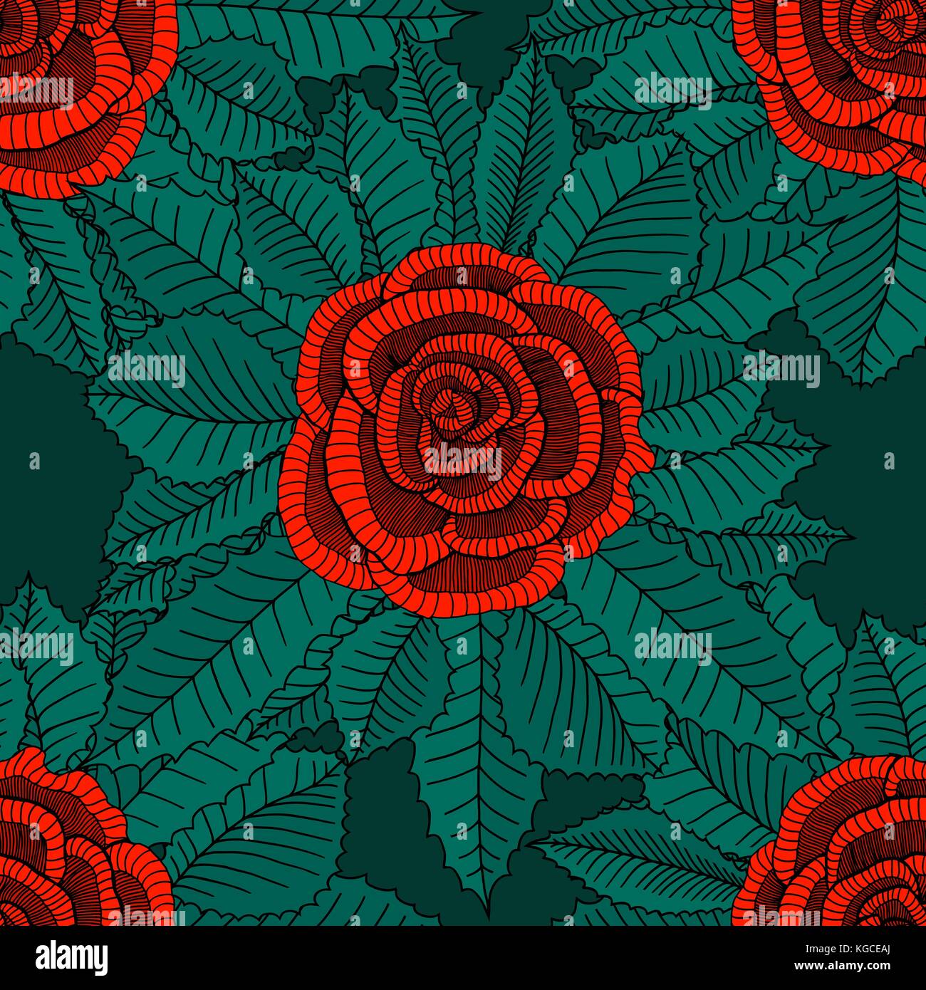 Freehand drawing roses. Vector illustration. Seamless pattern Stock ...