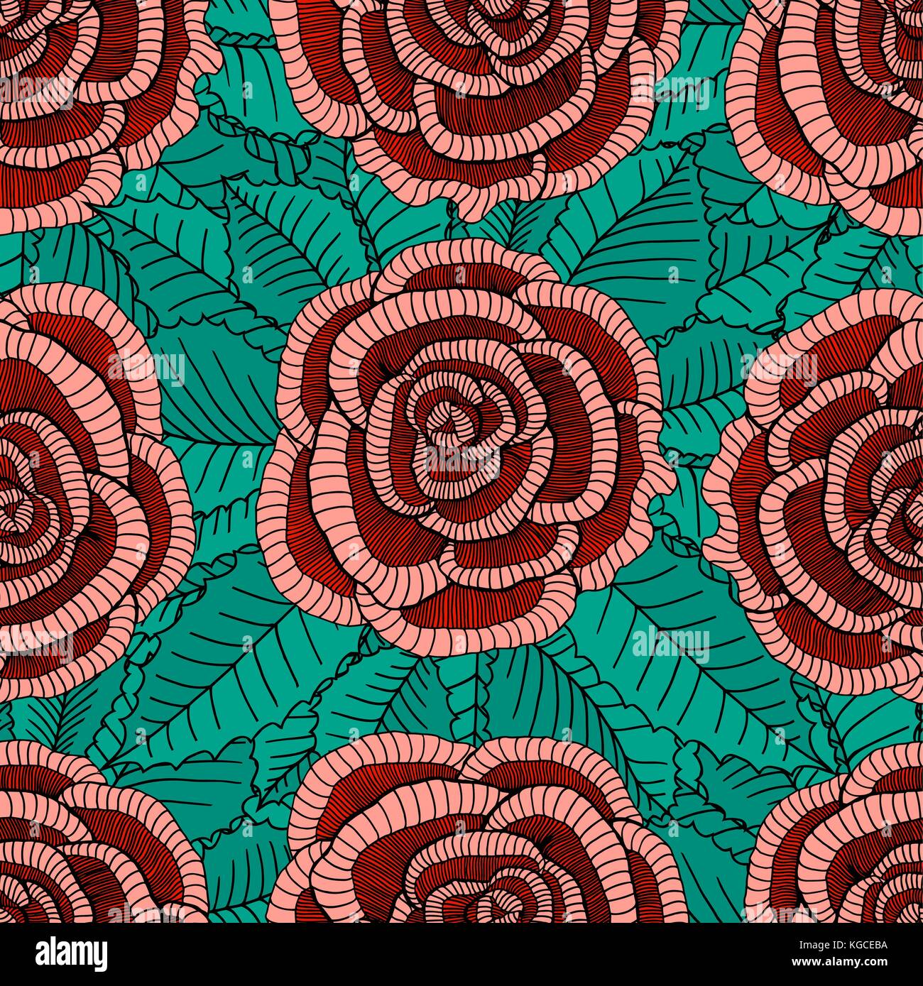 Freehand drawing roses. Vector illustration. Seamless pattern Stock ...