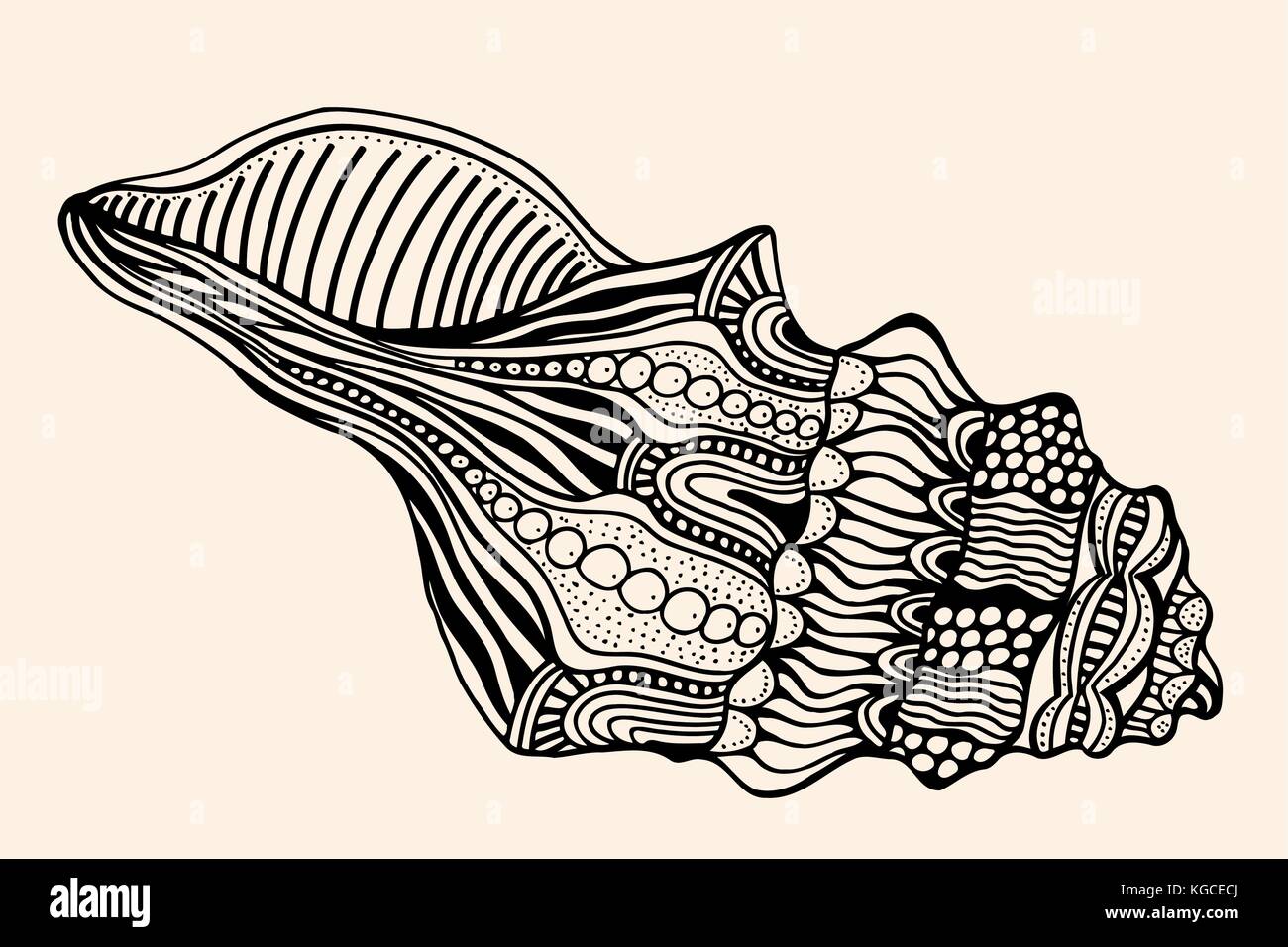 Sea Shell with abstract pattern. Vector illustration. Hand drawn Doodle ...