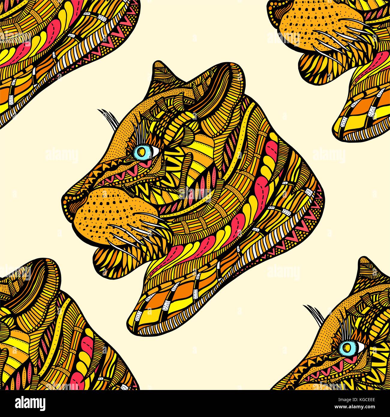 Colored Seamless Tiger pattern. Vector illustration image Stock Vector ...