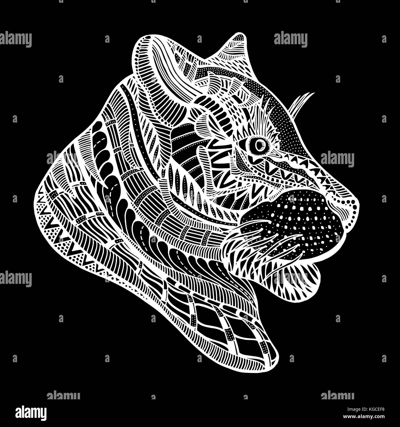 Hand-drawn tiger with ethnic floral pattern. Coloring page - zendala ...