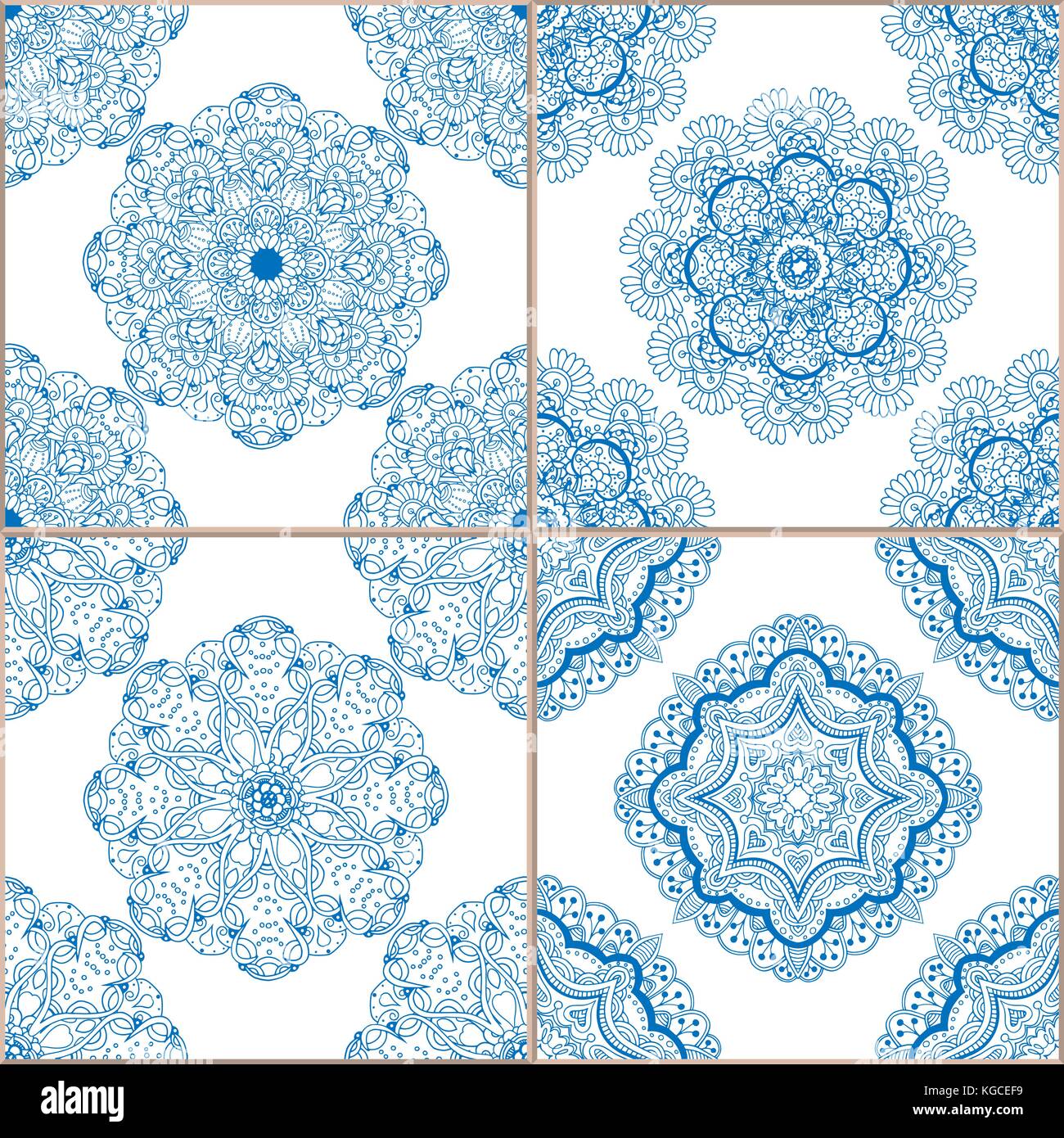 Mega Gorgeous seamless patchwork pattern from dark blue and white Moroccan, Portuguese tiles ...