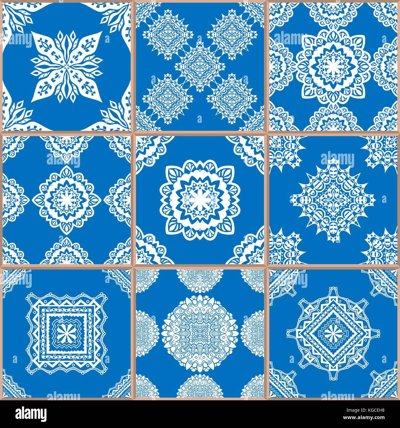 Mega Gorgeous seamless patchwork pattern from dark blue and white Moroccan, Portuguese tiles ...
