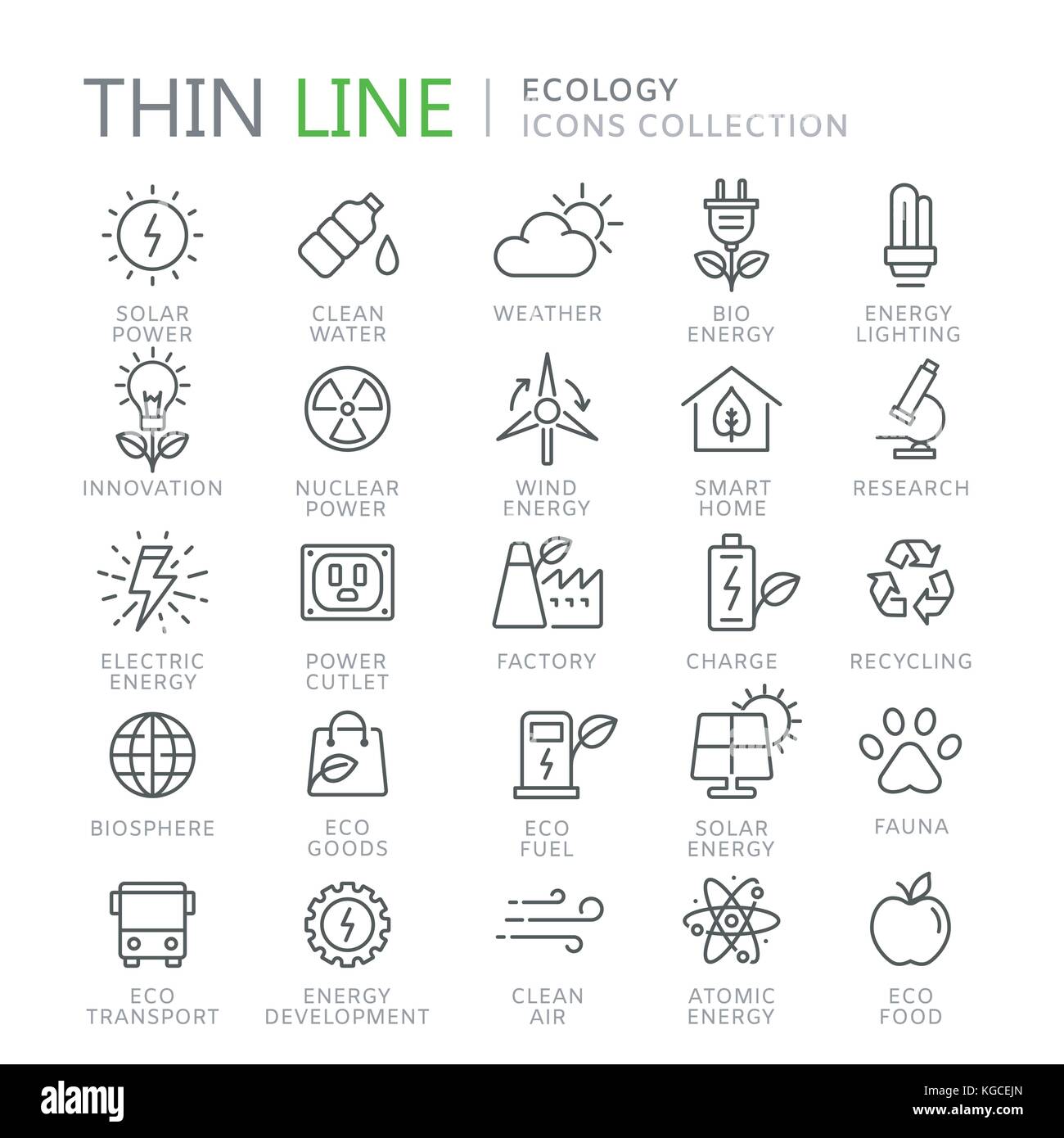 Collection of ecology thin line icons. Vector eps 10 Stock Vector Image ...