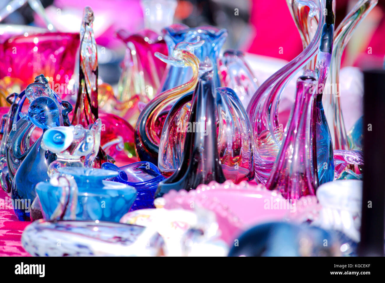 Various glassware on a market stall Stock Photo - Alamy