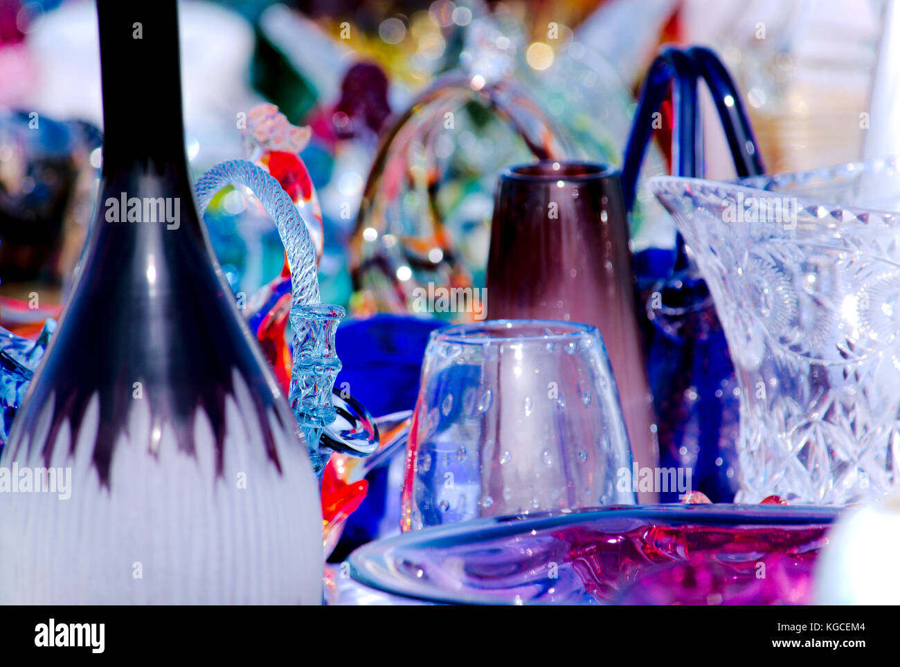 Various glassware on a market stall Stock Photo - Alamy
