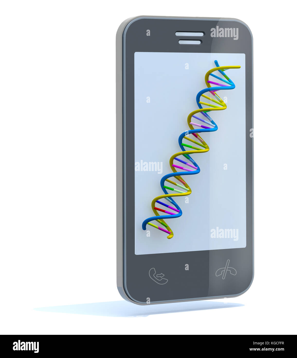 Smartphone with colored DNA on display, 3d illustration Stock Photo - Alamy