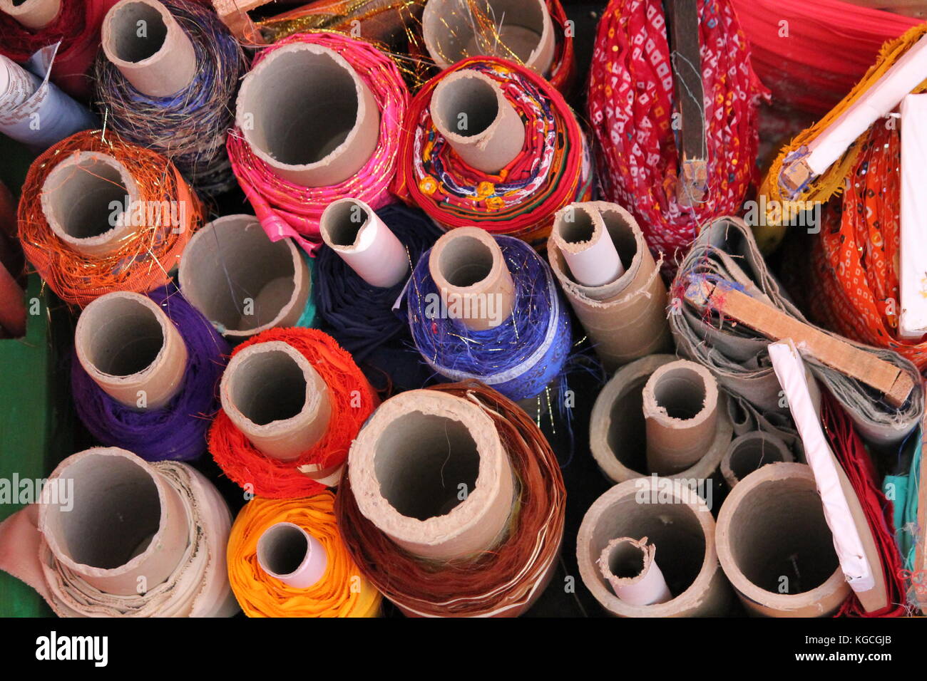haberdasher shop choice of fabric material in fabric market stock photo ...