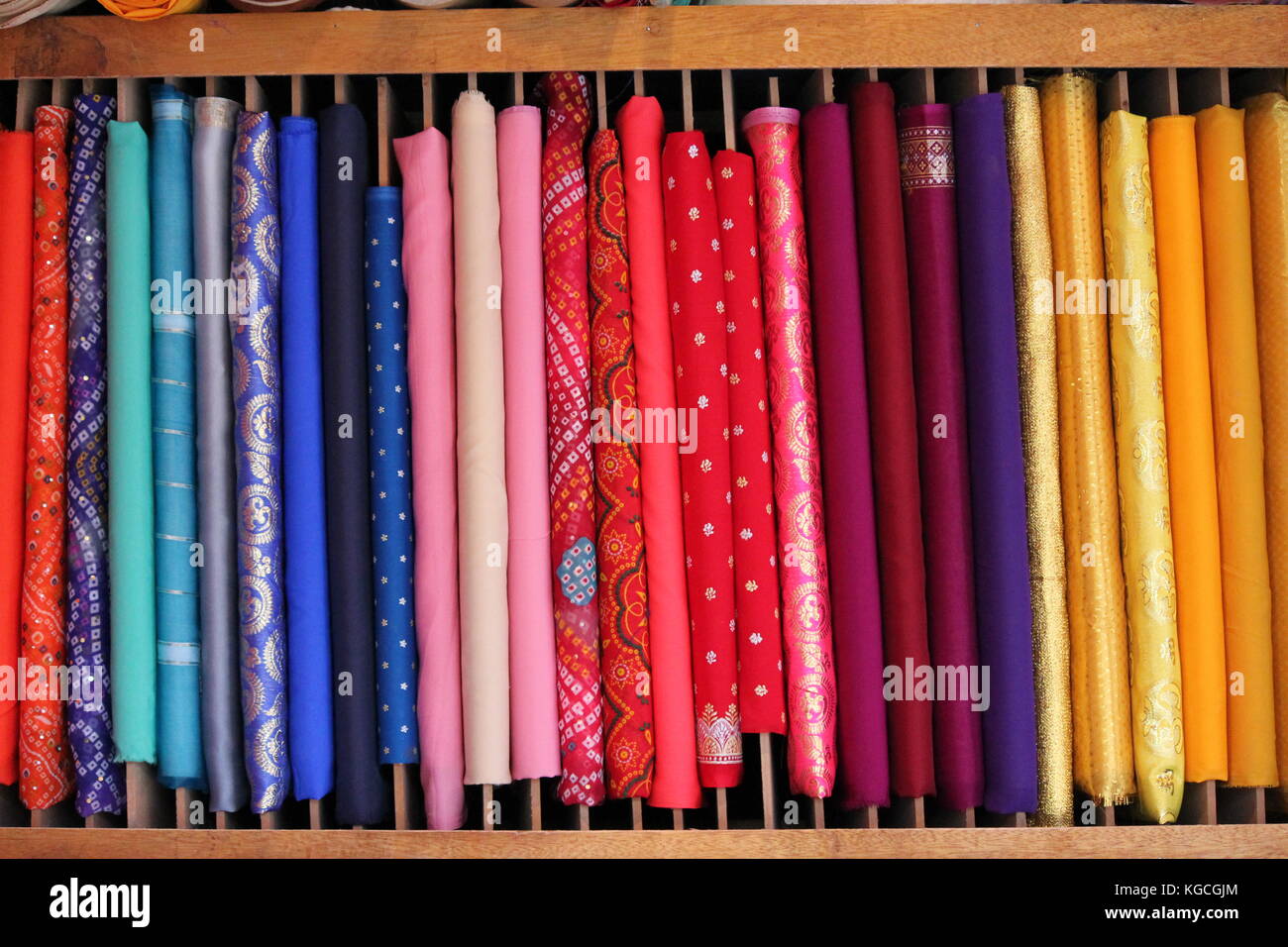 haberdasher shop choice of fabric material in fabric market stock photo ...
