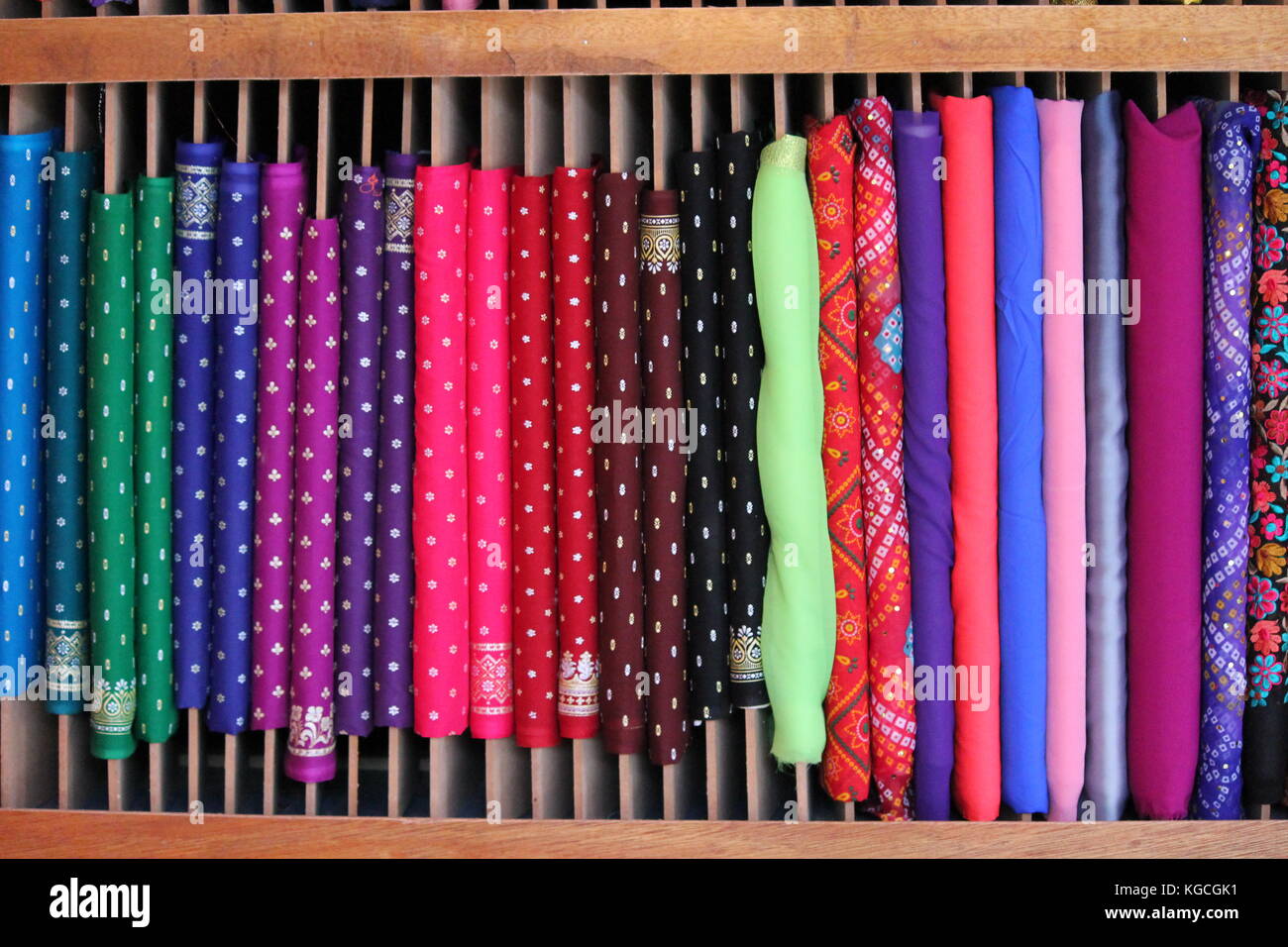 haberdasher shop choice of fabric material in fabric market stock photo ...