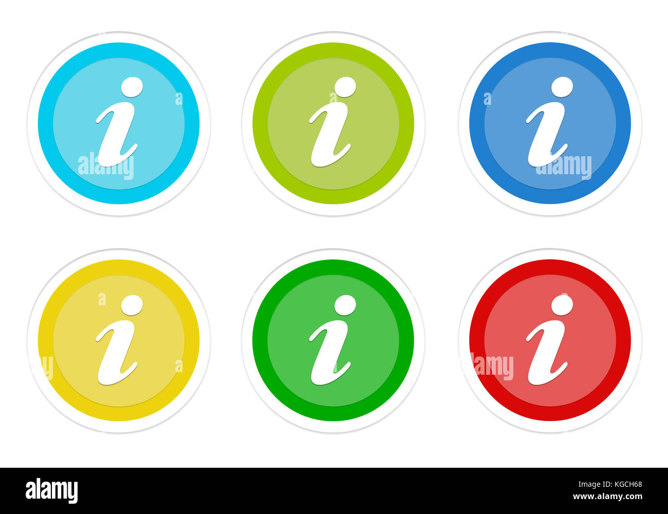 Set of rounded colorful buttons with information symbol in blue, green ...