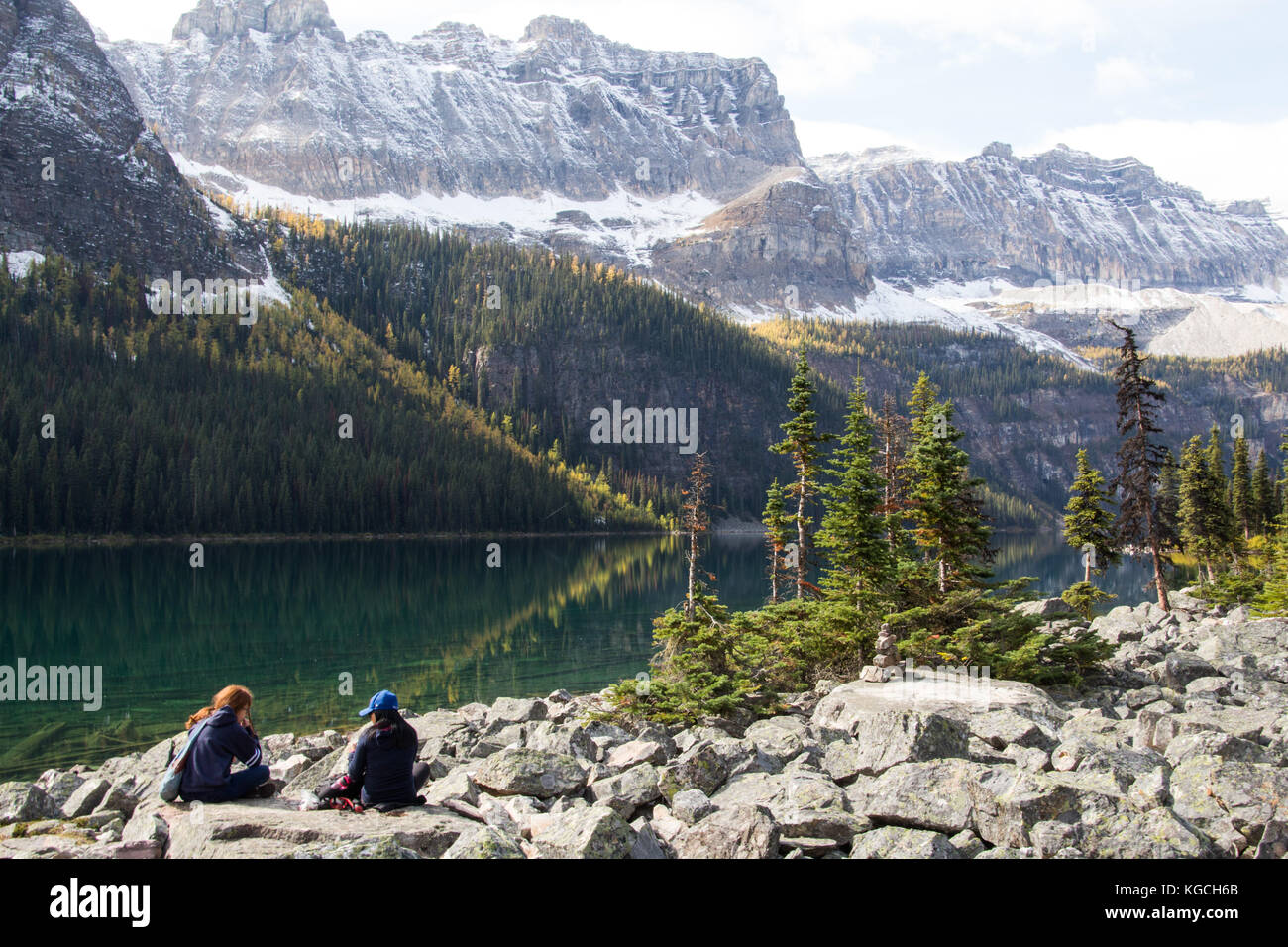 Reflections - Boom Lake in Banff National Park, Alberta, Canada Stock ...