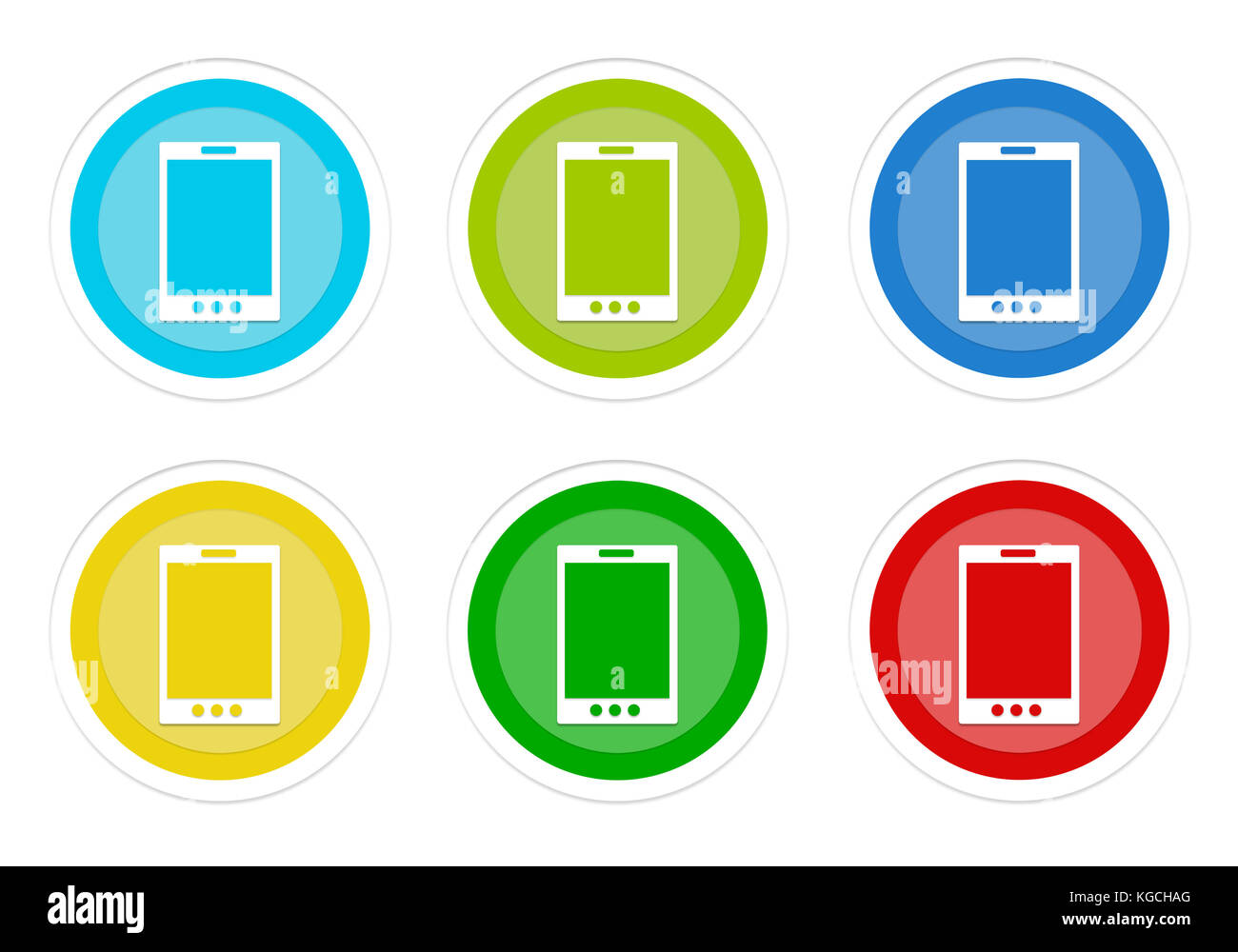 Set of rounded colorful buttons with phone symbol in blue, green ...