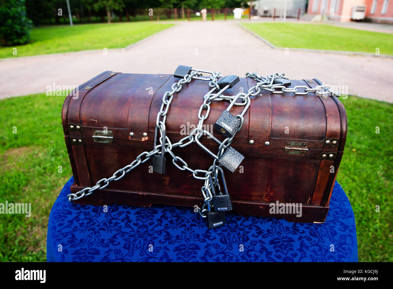 Old wooden chest in chains Stock Photo - Alamy