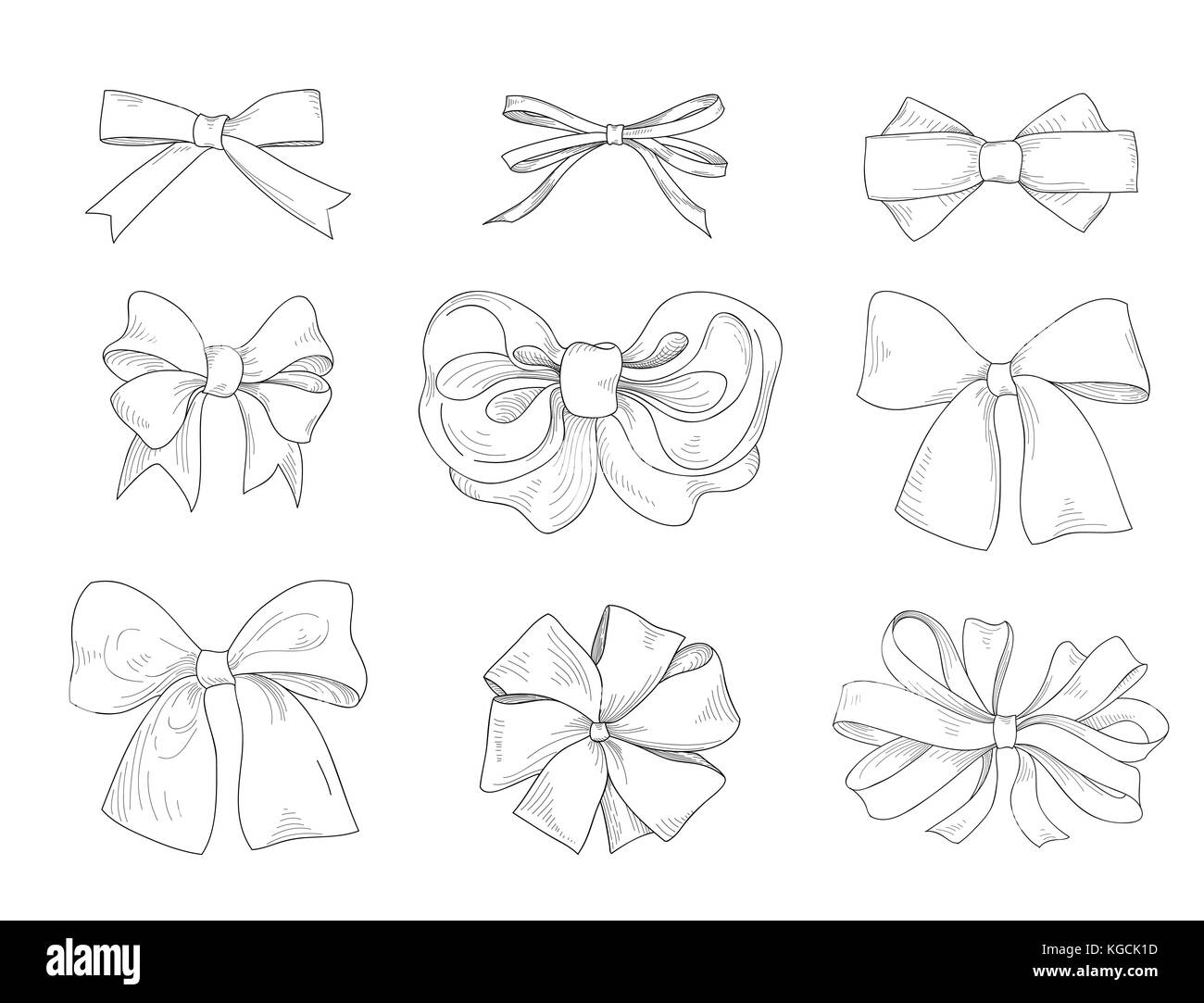 Bow drawn. Fashion accessory sign. Gentle bow ribbon isolated sketch ...