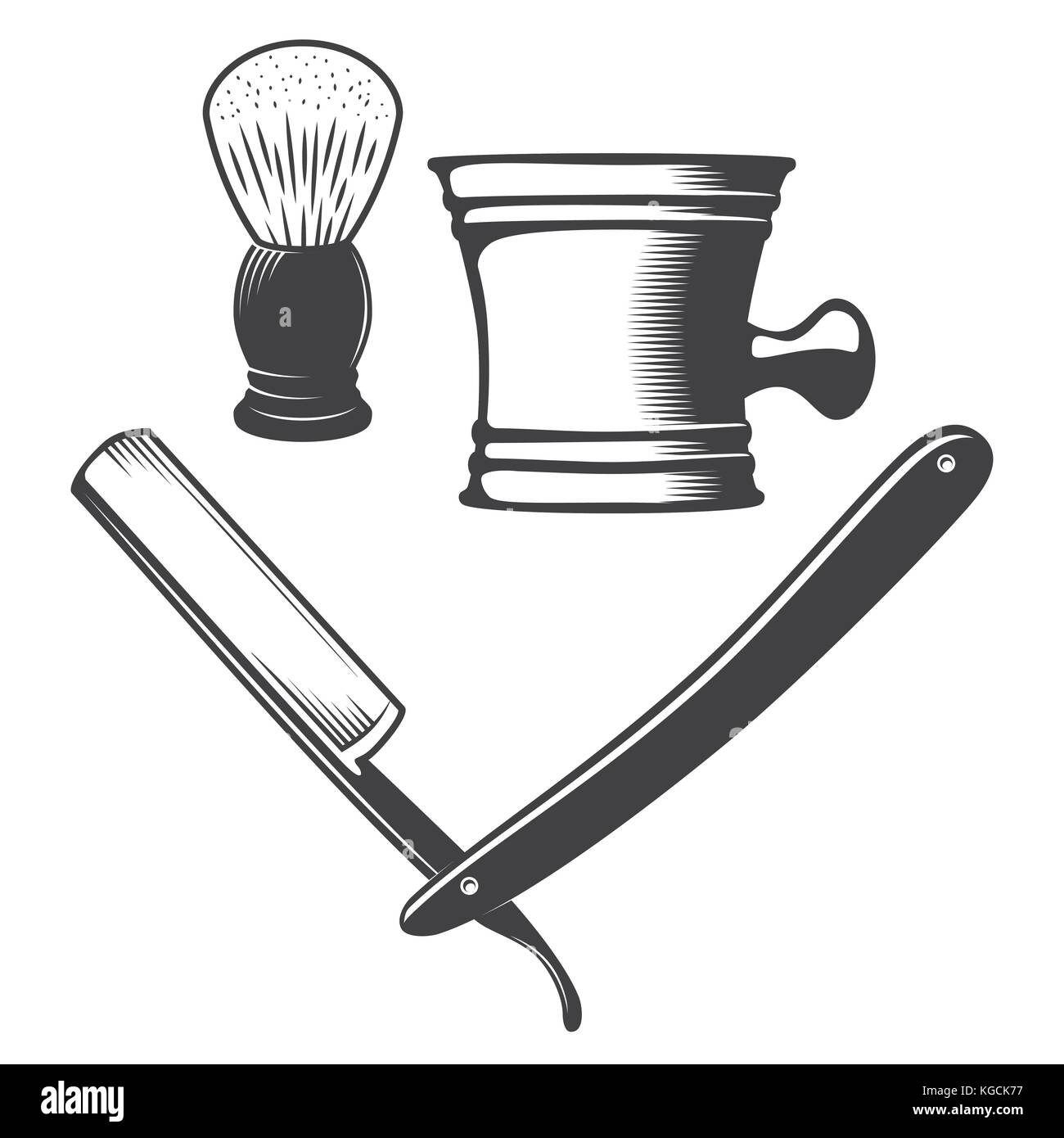 Shaving Mug, Brush and Razor Isolated on a White Background. Vector ...