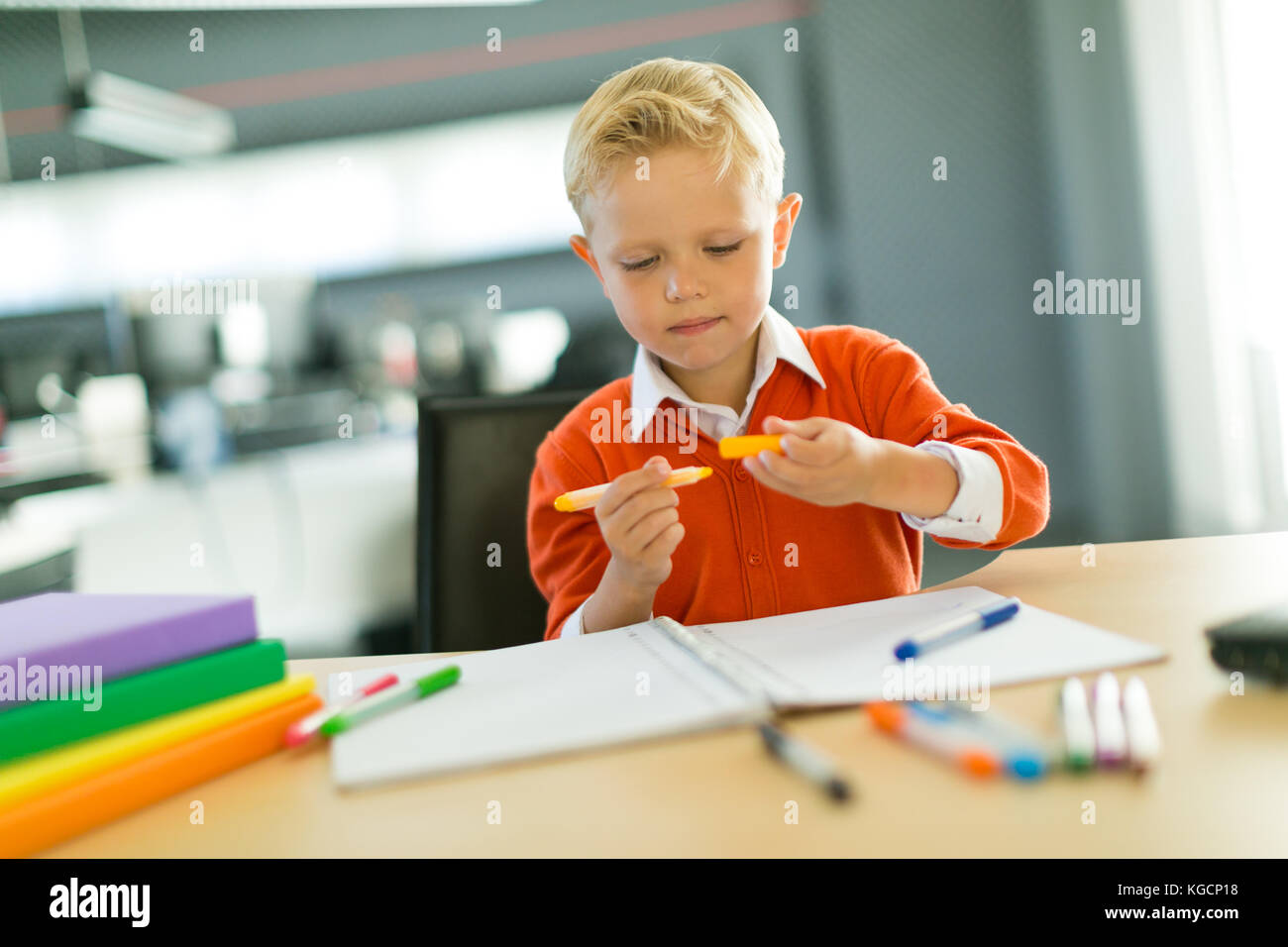 Boy draw in the office Stock Photo - Alamy