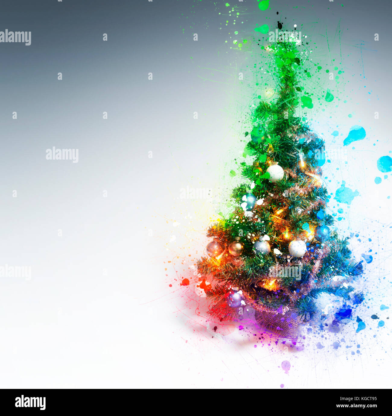 Christmas Tree splashing on gradient background with copy space Stock ...