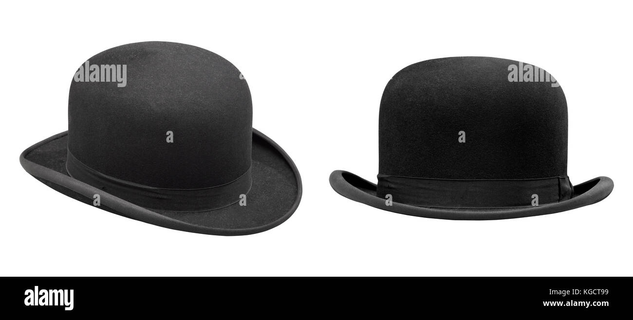 Two stylish black bowler hat isolated with clipping path Stock Photo ...