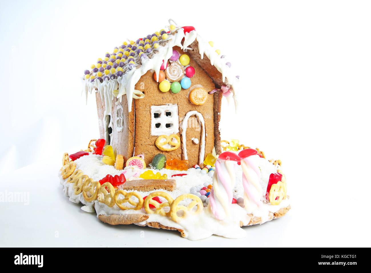 Gingerbread candy sugar house. Fairy tail candyhouse covered with snow ...