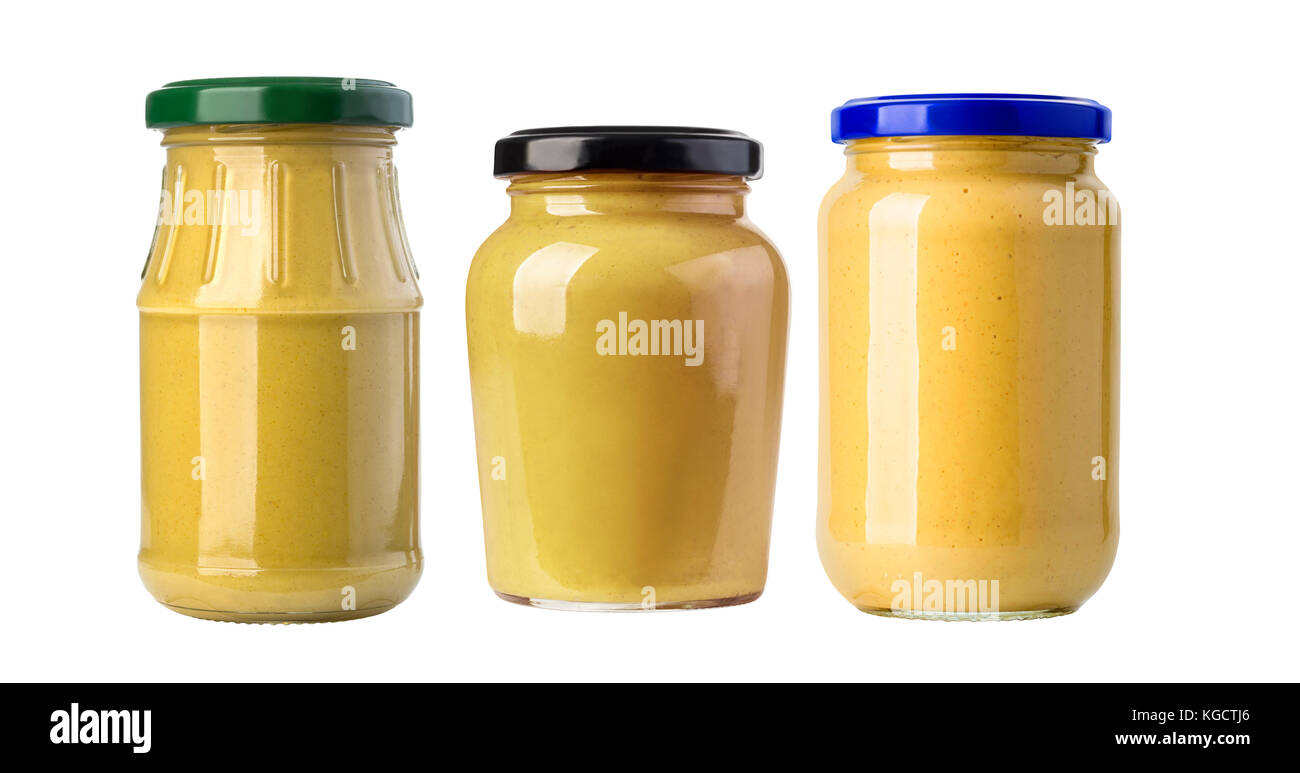 A yellow mustard bottle against a white background with clipping path ...