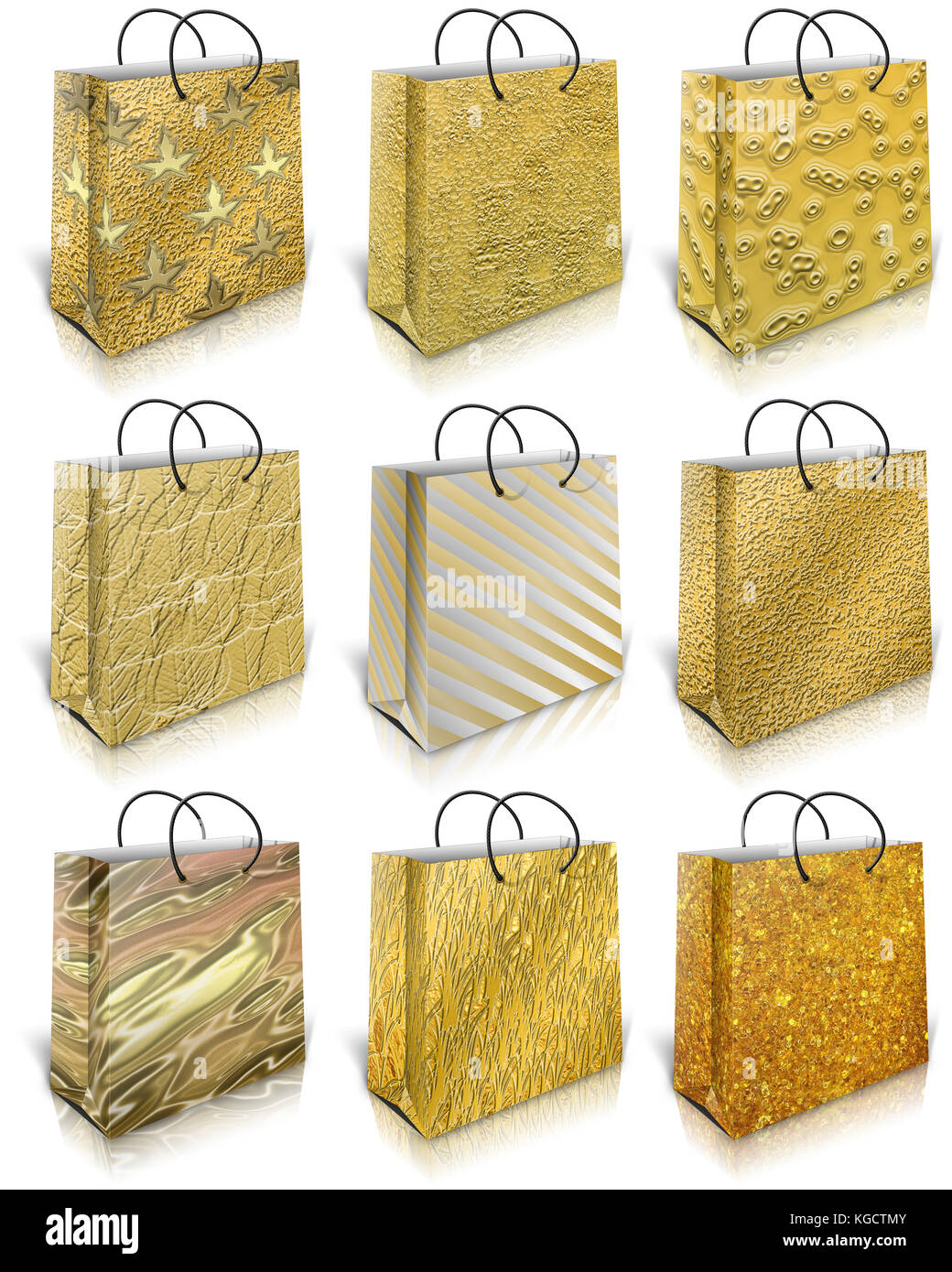 Nine gold gift bag isolated on white background Stock Photo - Alamy