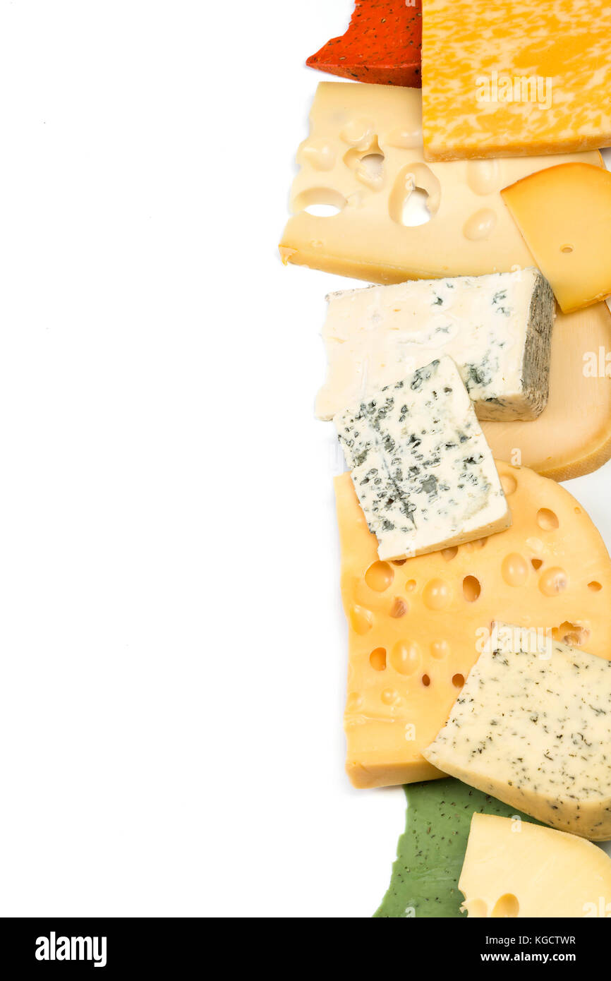 Different kinds of cheeses isolated on white background Stock Photo - Alamy