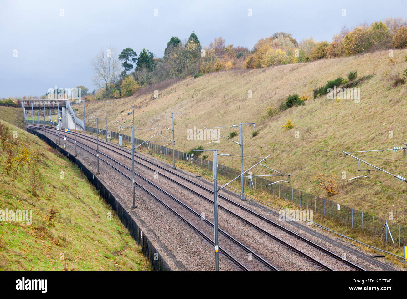 railway cutting on a dull autumn day Stock Photo - Alamy