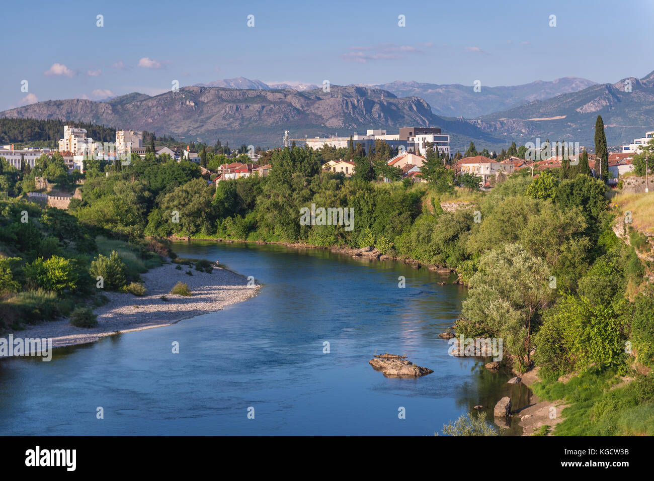 Moraca River - view from Union Bridge in Podgorica, capital city of ...