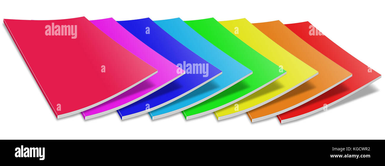 Many colored blank magazine cover. Isolated on white Stock Photo - Alamy