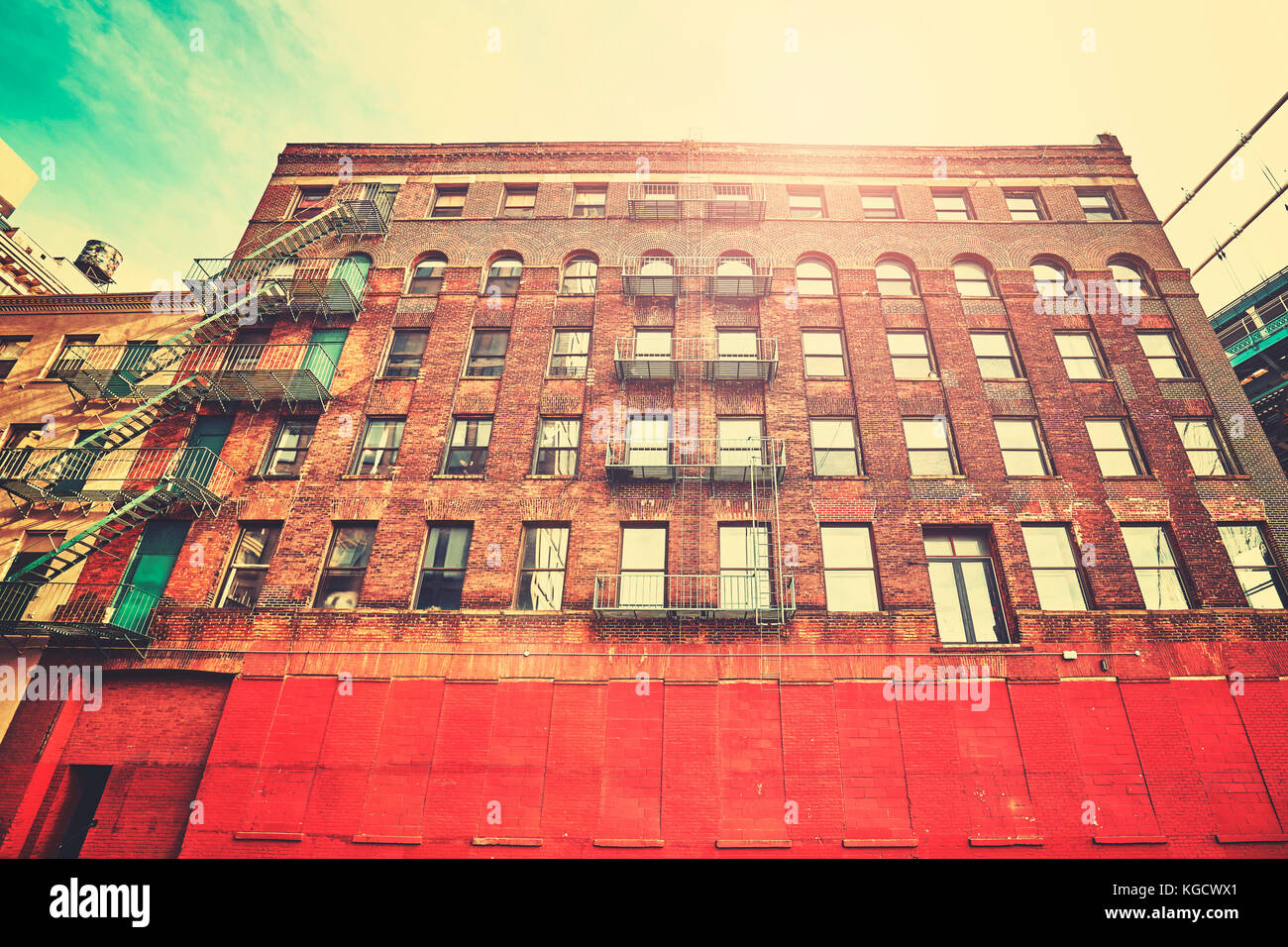 Vintage stylized picture of an old residential building in New York at ...