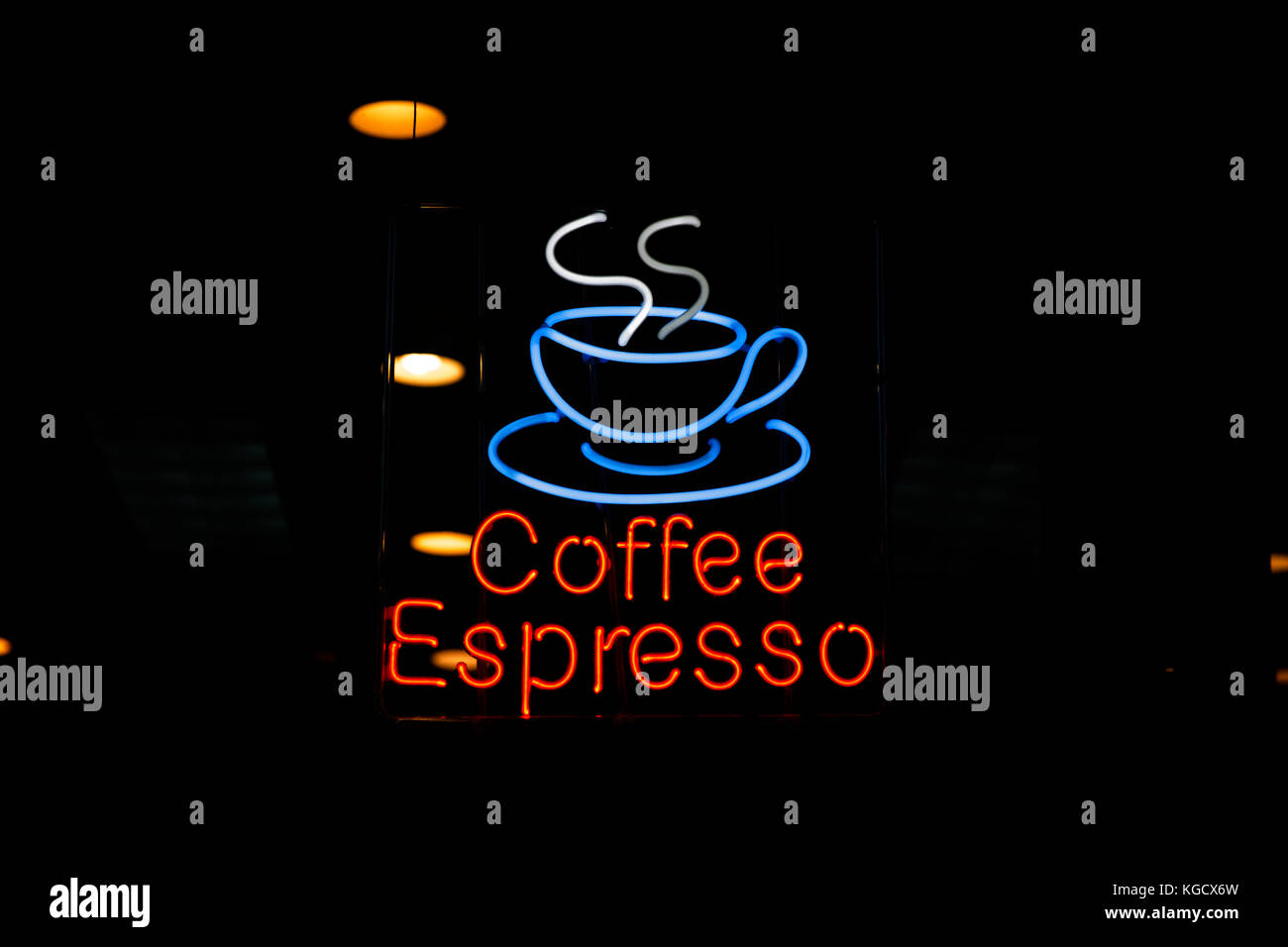 View at coffee espresso neon sign Stock Photo - Alamy