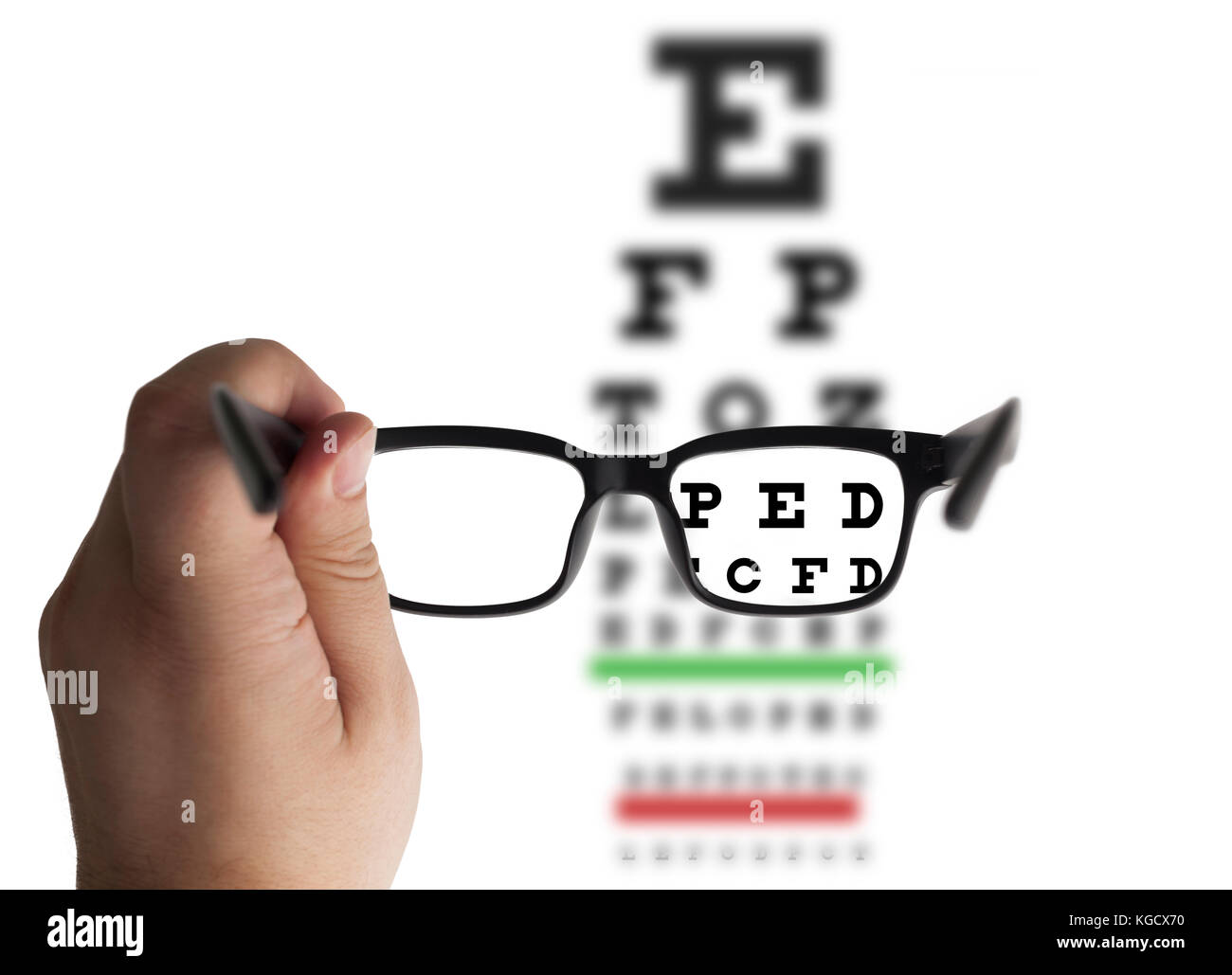 Eye glasses on eyesight test chart background Stock Photo - Alamy