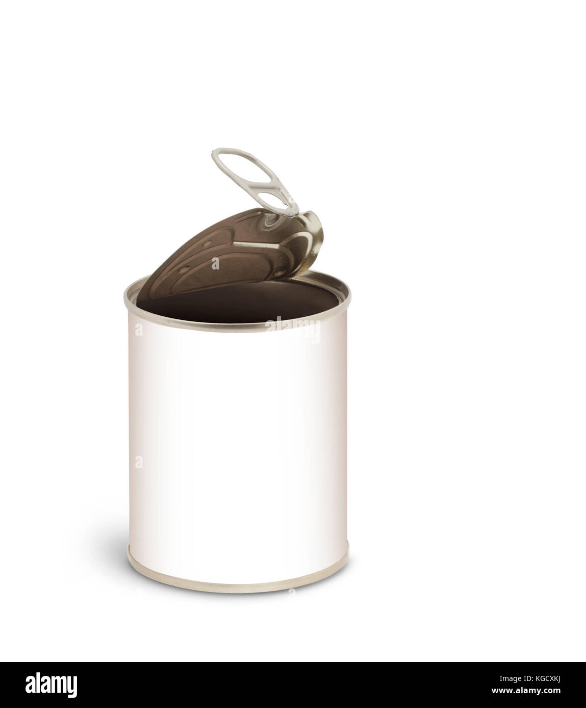 Opened metal can isolated over white background Stock Photo - Alamy