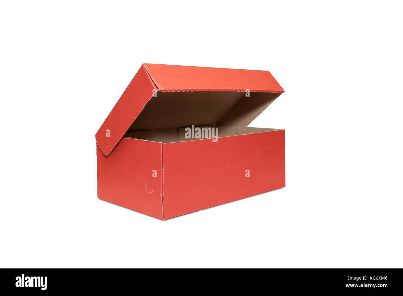 Empty Red Cardboard box with opened lid isolated on white background ...