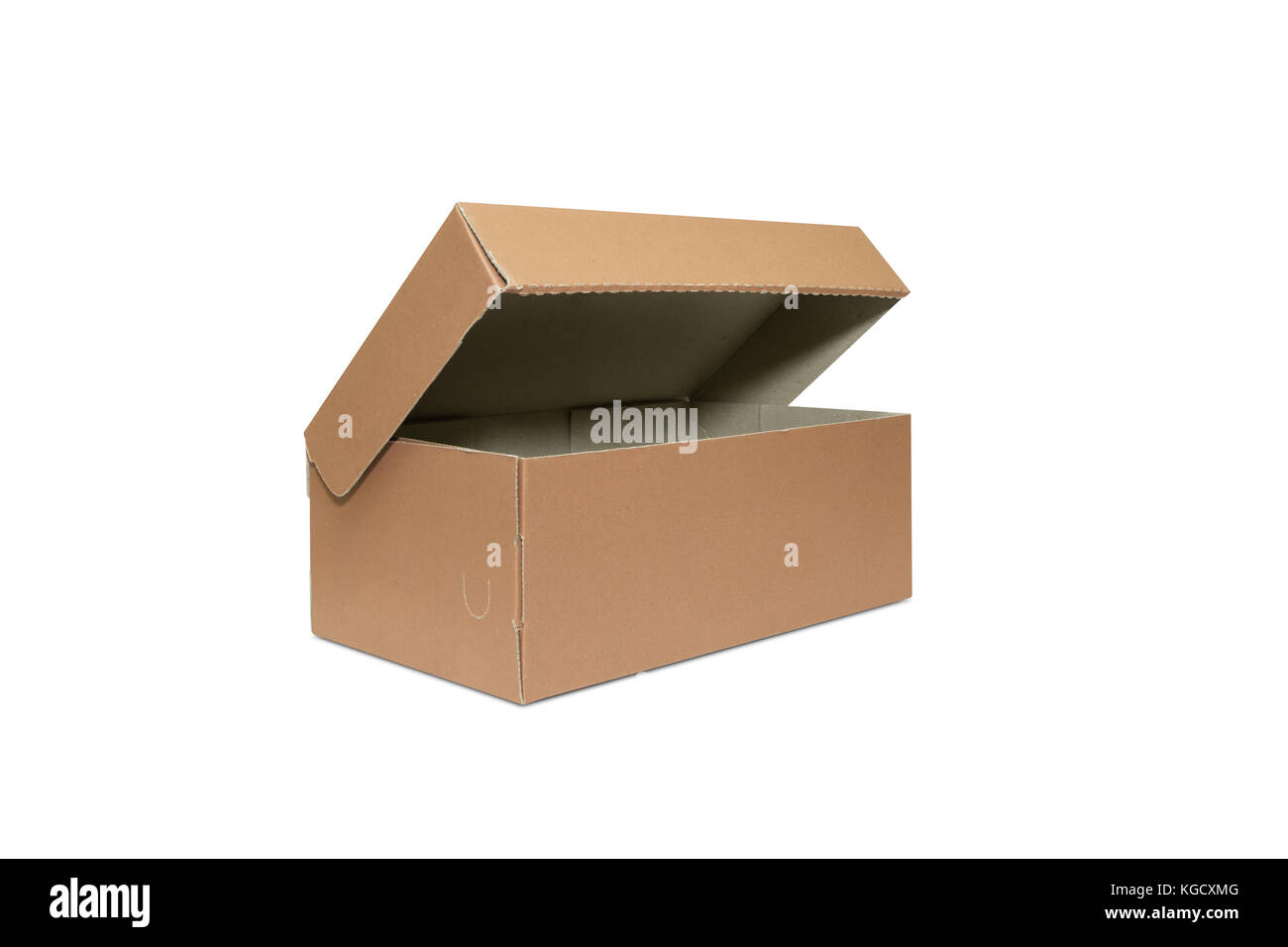 Empty Brown Cardboard box with opened lid isolated on white background ...