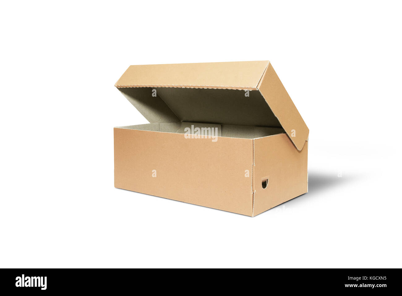 Empty Brown Cardboard box with opened lid isolated on white background ...