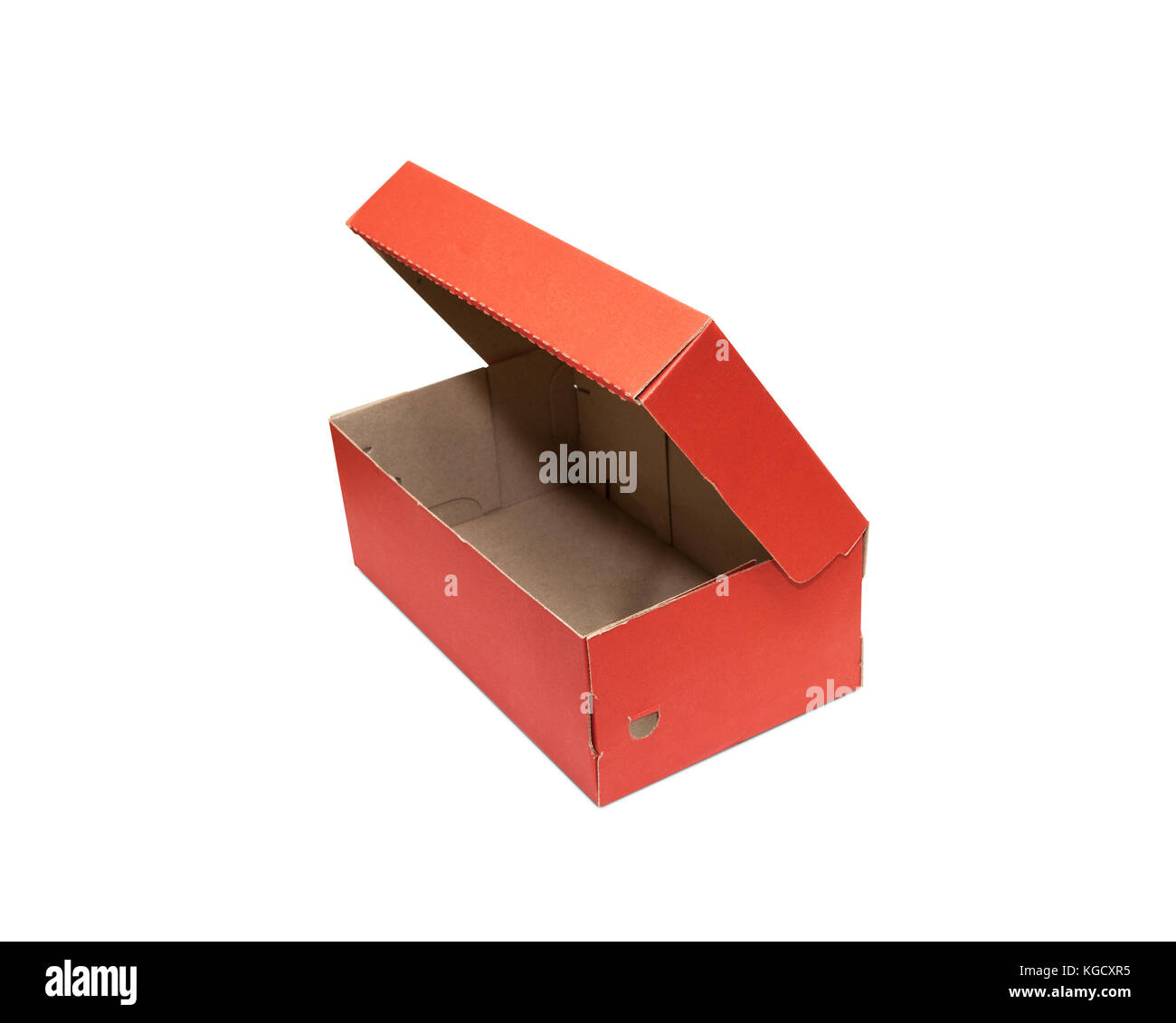 Empty Red Cardboard box with opened lid isolated on white background ...