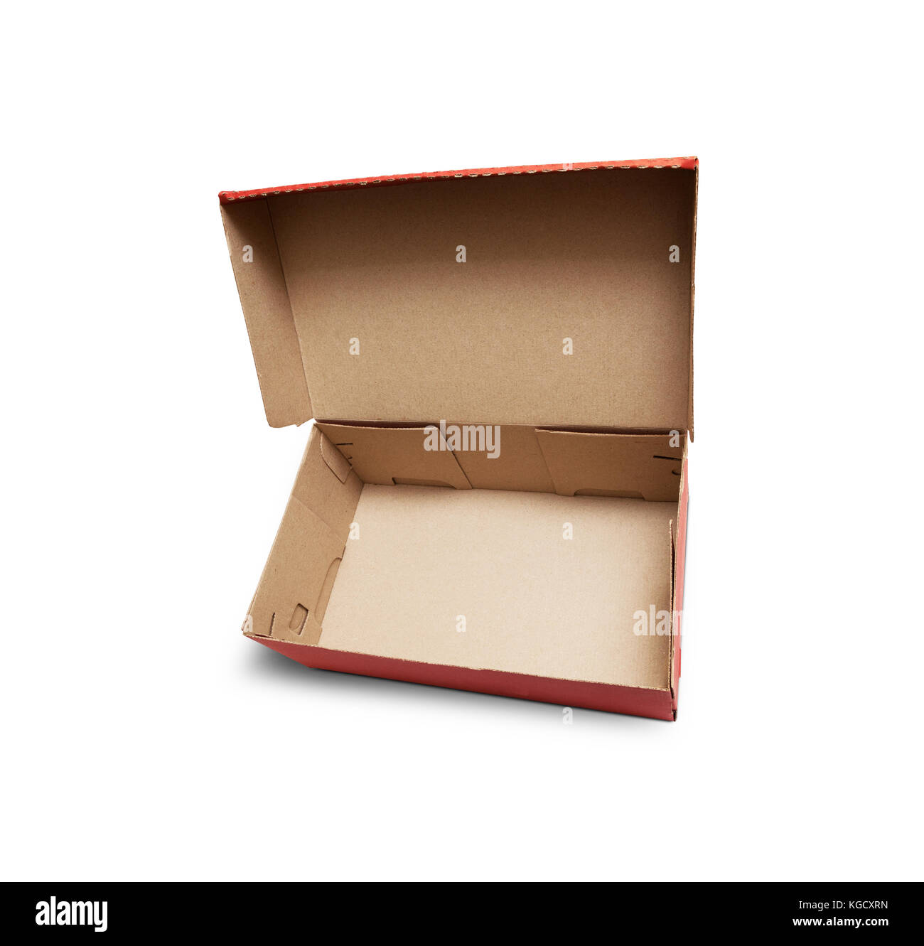 Empty Red Cardboard box with opened lid isolated on white background ...