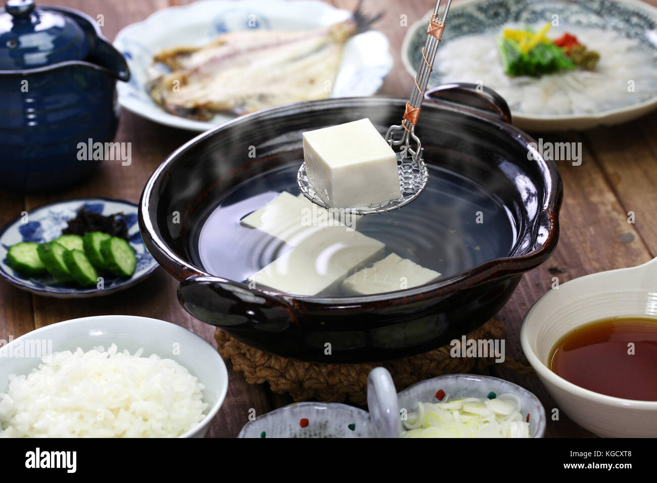 Yudofu, boiled tofu, bean curd hot pot, japanese cuisine Stock Photo ...