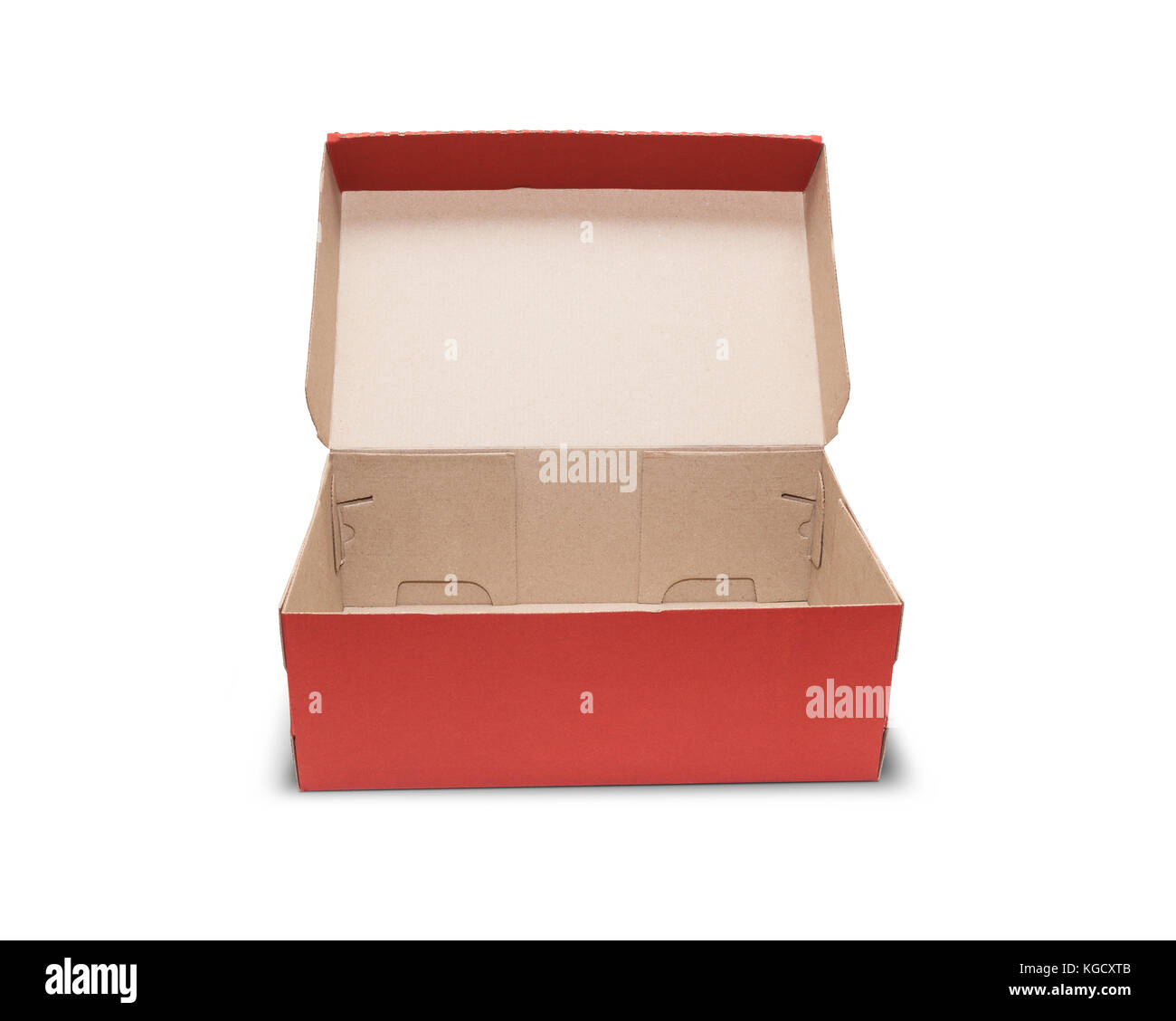 Empty Red Cardboard box with opened lid isolated on white background ...