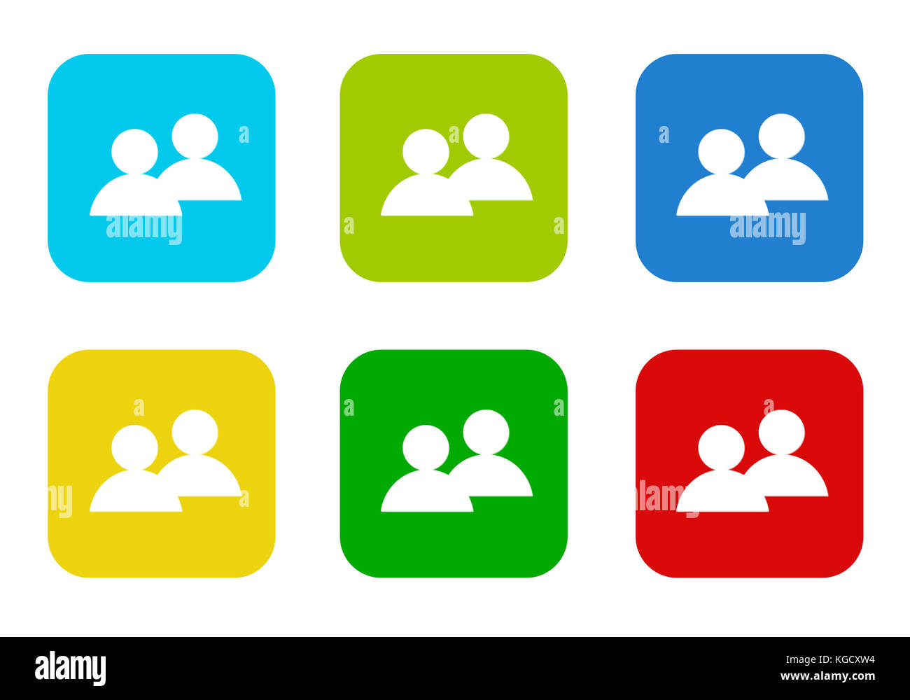 Set of rounded square colorful flat icons with people symbol in blue ...