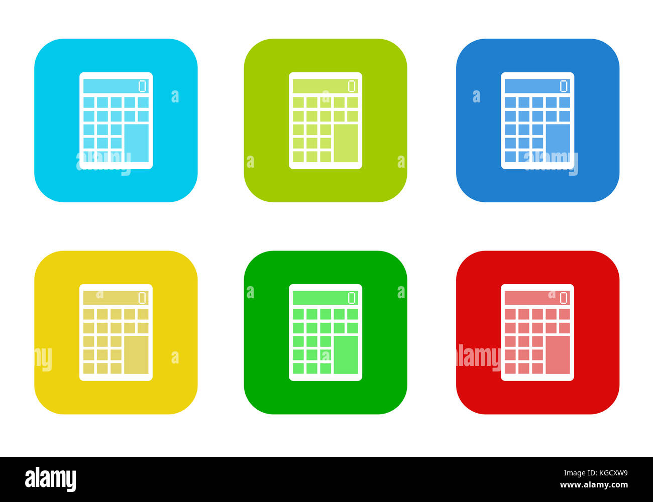 Set of rounded square colorful flat icons with calculator symbol in ...