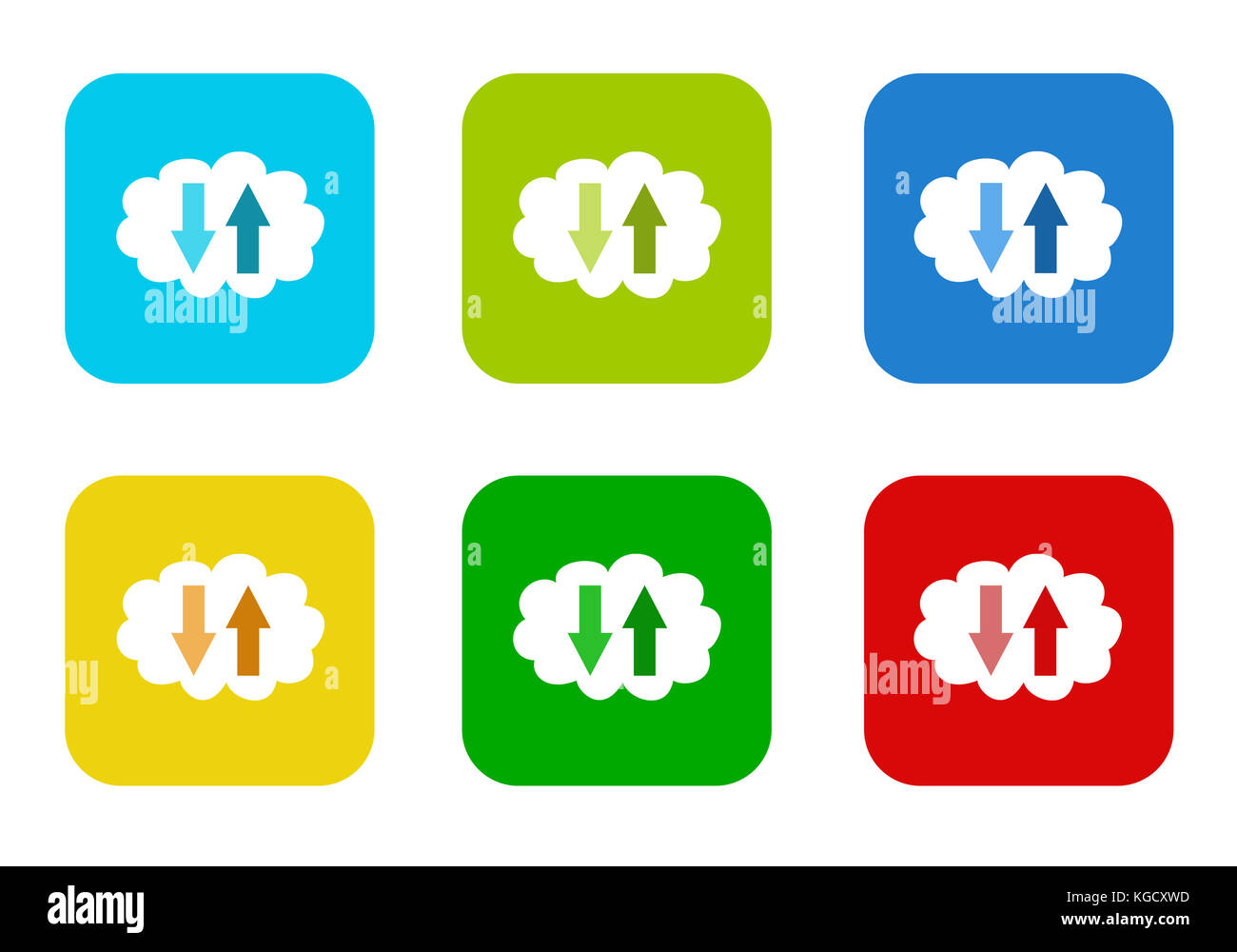 Set of rounded square colorful flat icons with cloud symbol in blue ...