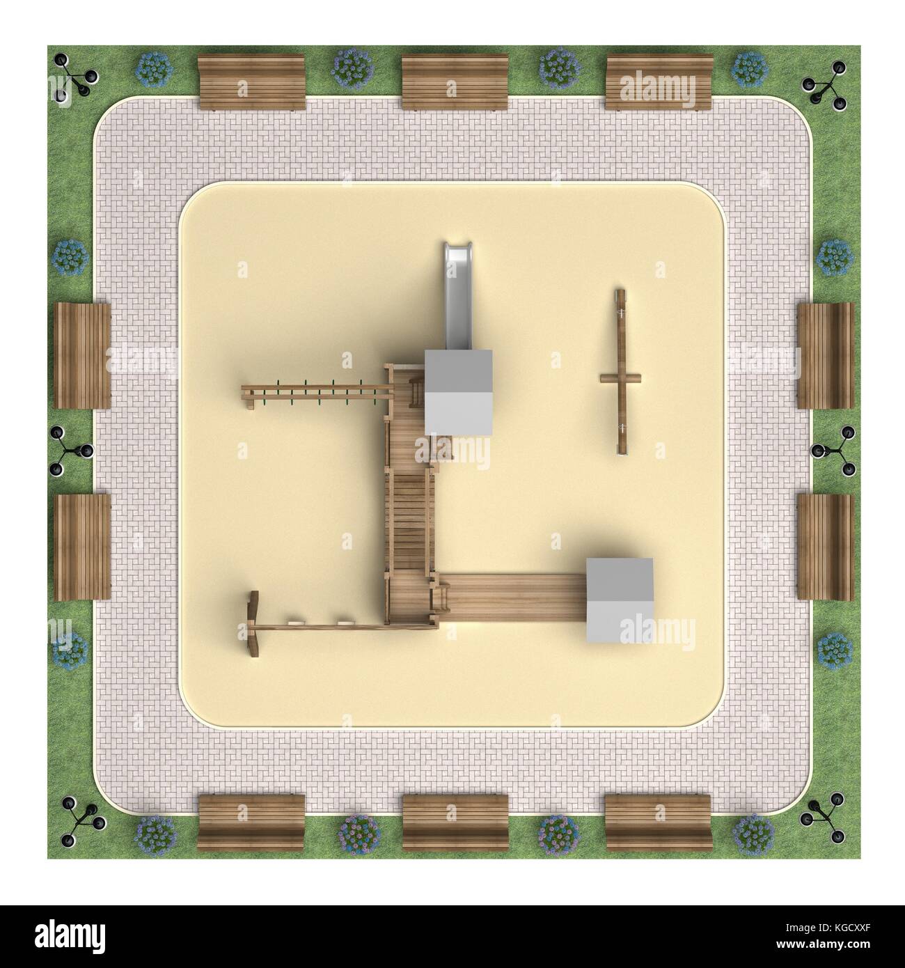 square child playground top view. 3d rendering Stock Photo - Alamy