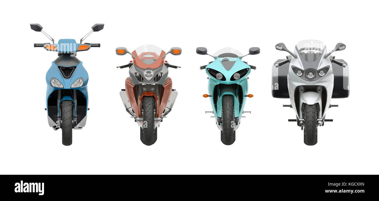 group motorcycles front view isolated on white 3d rendering Stock Photo ...